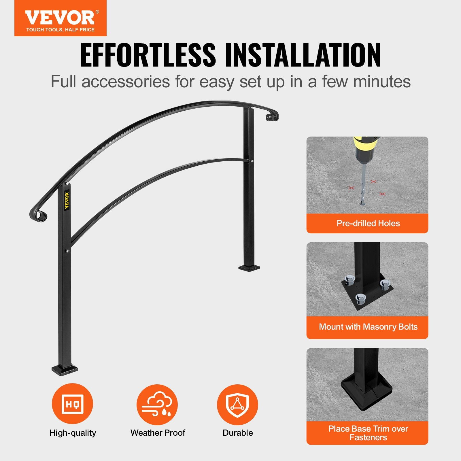 VIPMOON Black Handrails for Outdoor Steps, Fit 1 or 5 Steps Outdoor ...