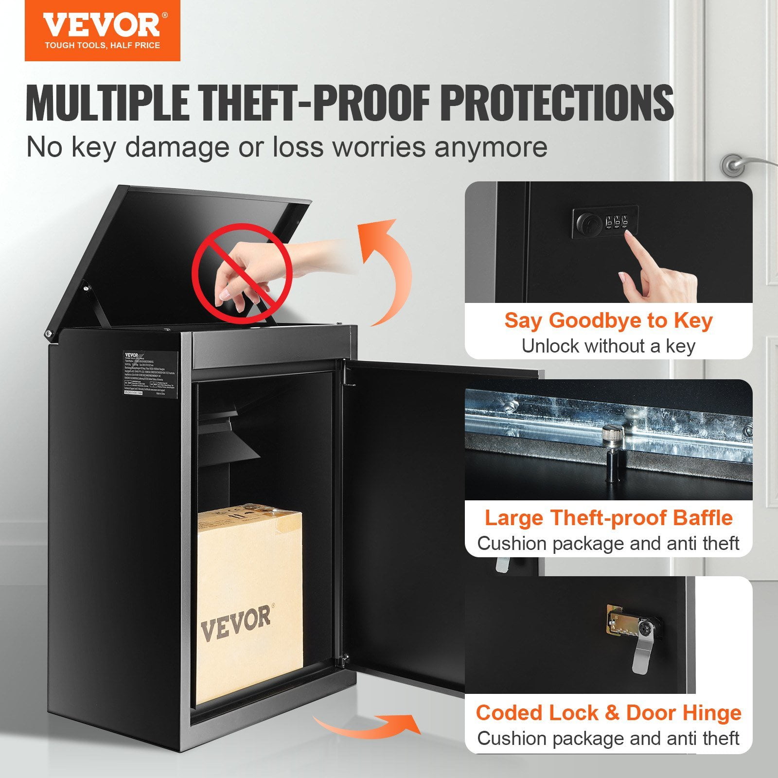 VIPMOON Galvanized Steel Wall Mount Mailbox with Coded Lock, Package ...