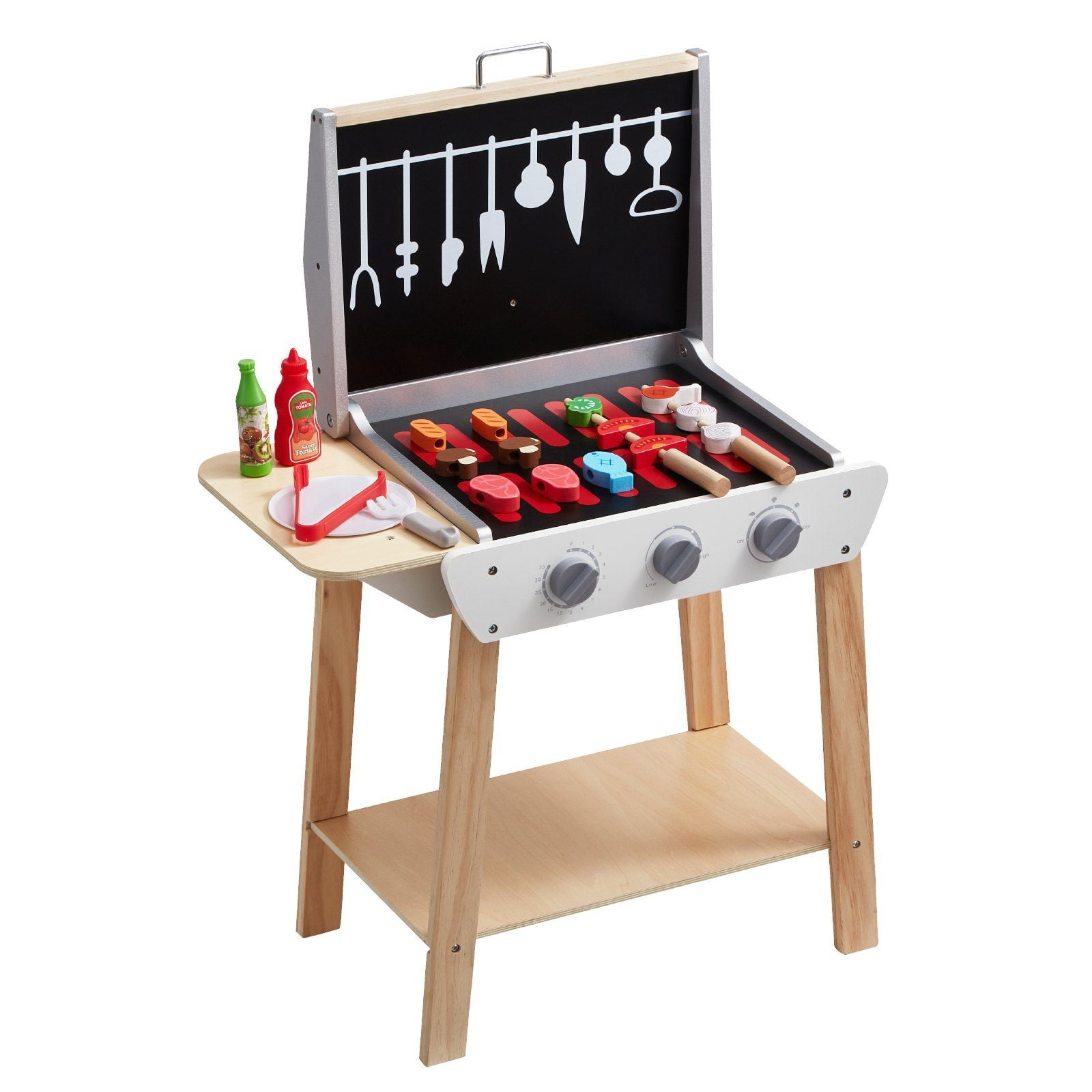 VIPMOON Kids BBQ Grill Playset Wooden Cooking Grill Toy Set Pretend ...