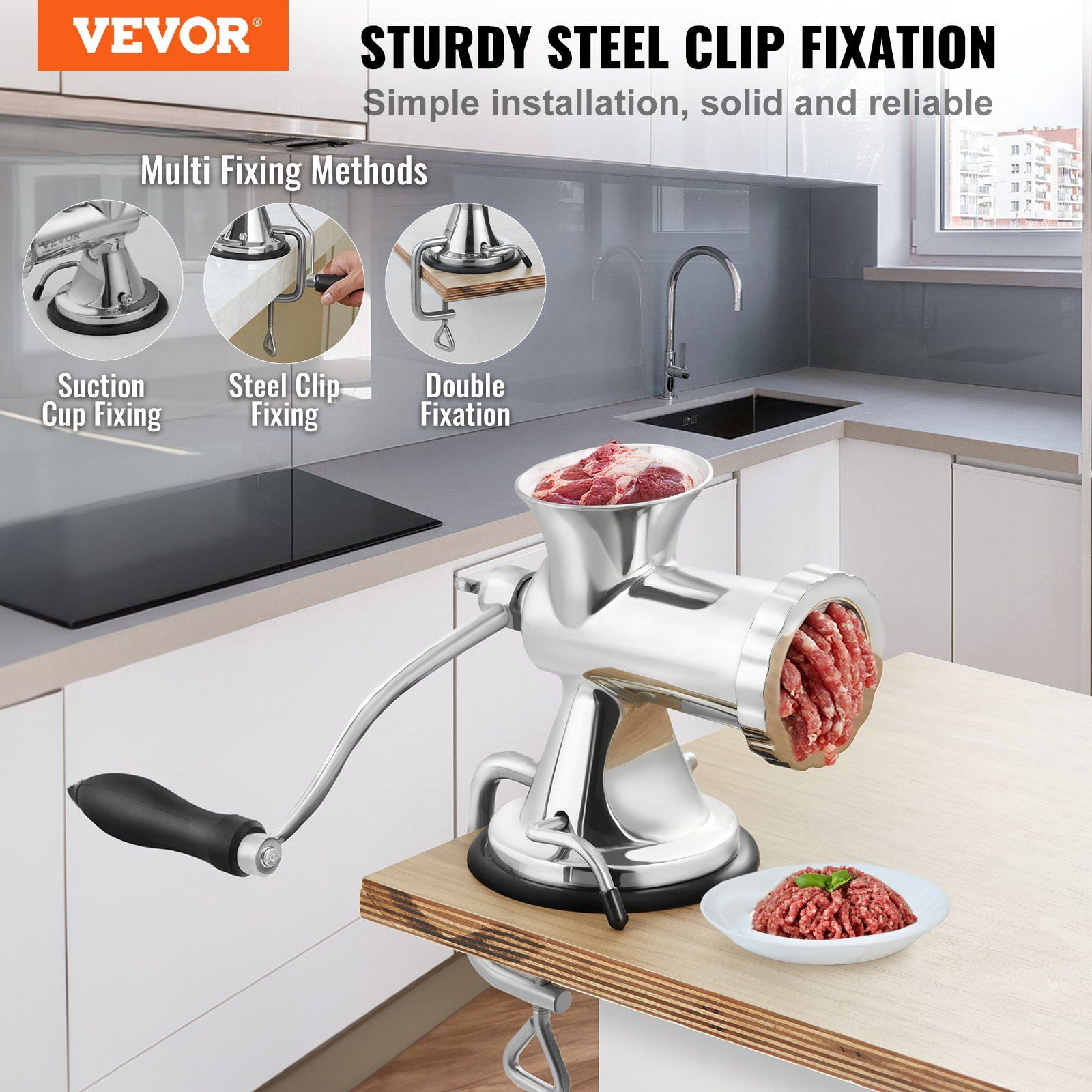 VIPMOON Manual Meat Grinder with Suction Cup + Steel Table Clamp, 304 ...