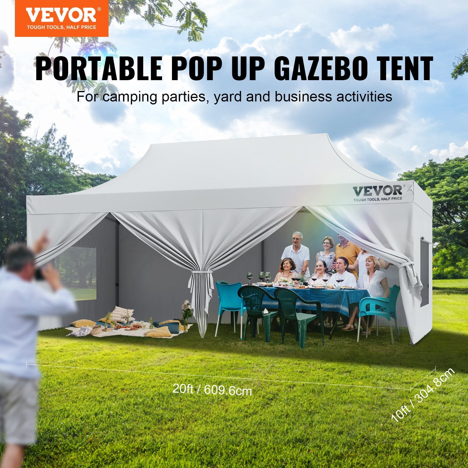 VIPMOON Pop up 10x20 FT Canopy with Removable Sidewalls, Instant ...