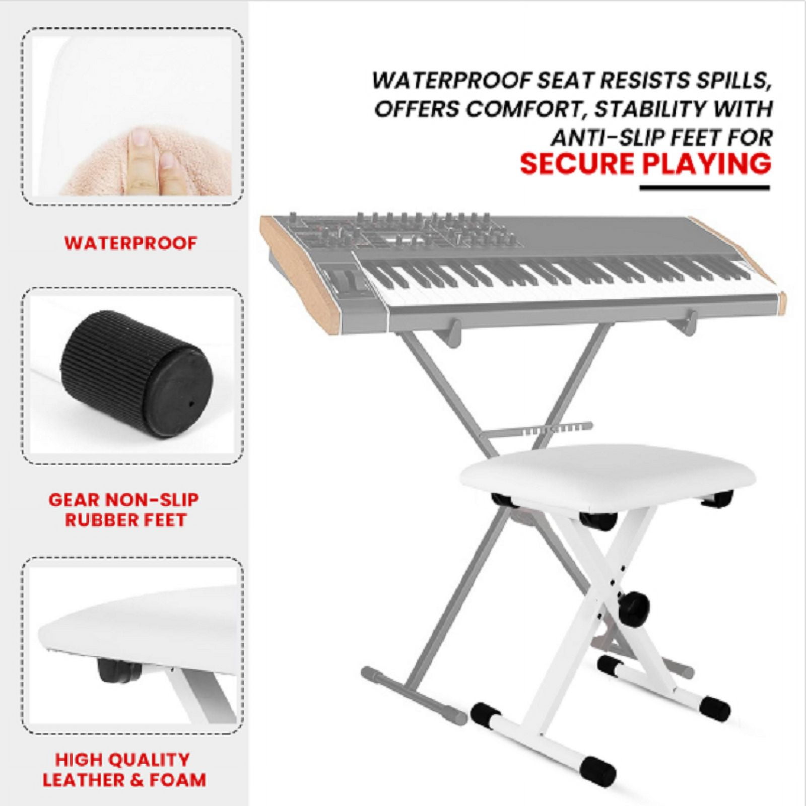 VIPMOON Thick Padded 12 to 18.5 inch Adjustable Keyboards Chair ...