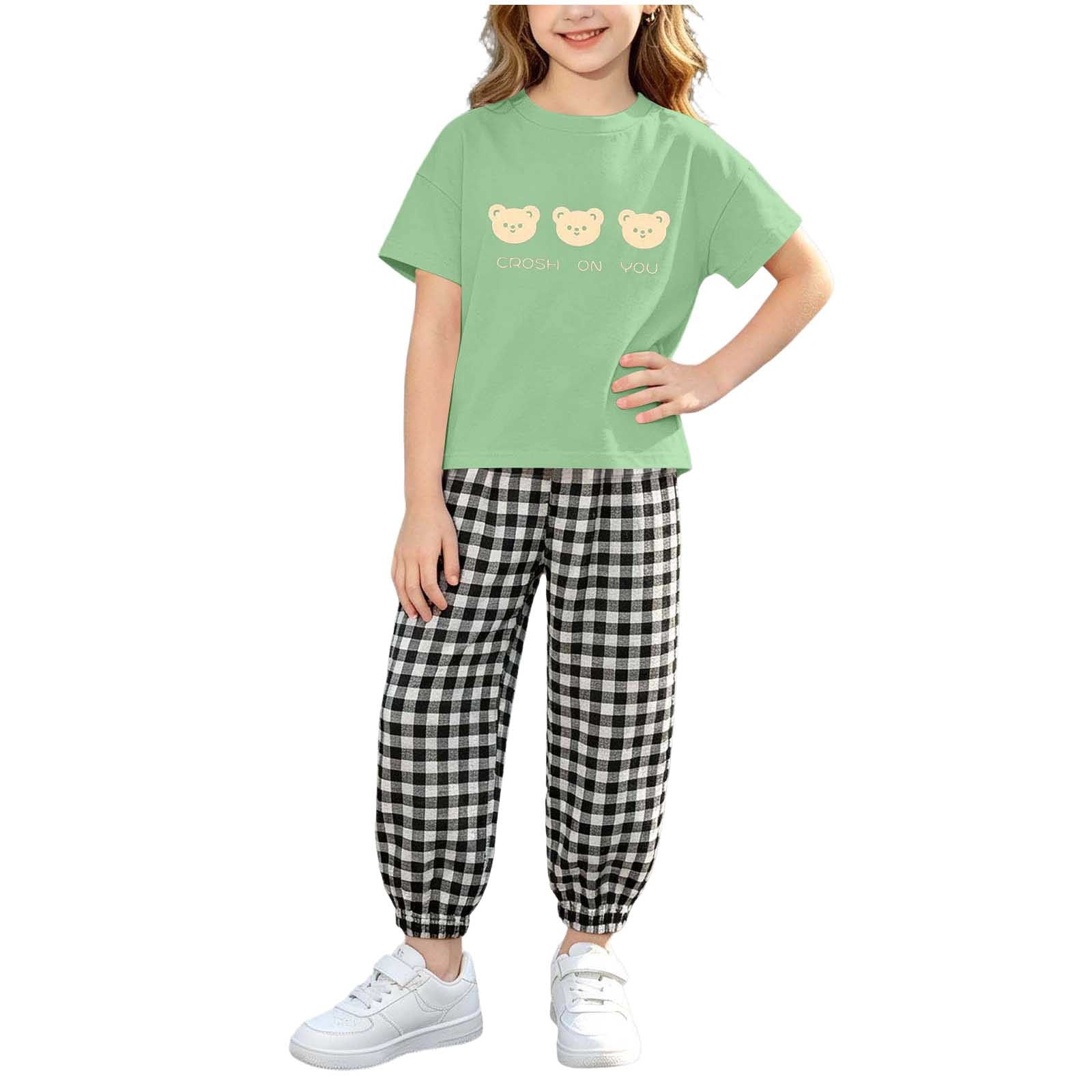 VIPOIN Little to Big Girls 2 Piece Set Bear Print Round Neck T Shirt ...
