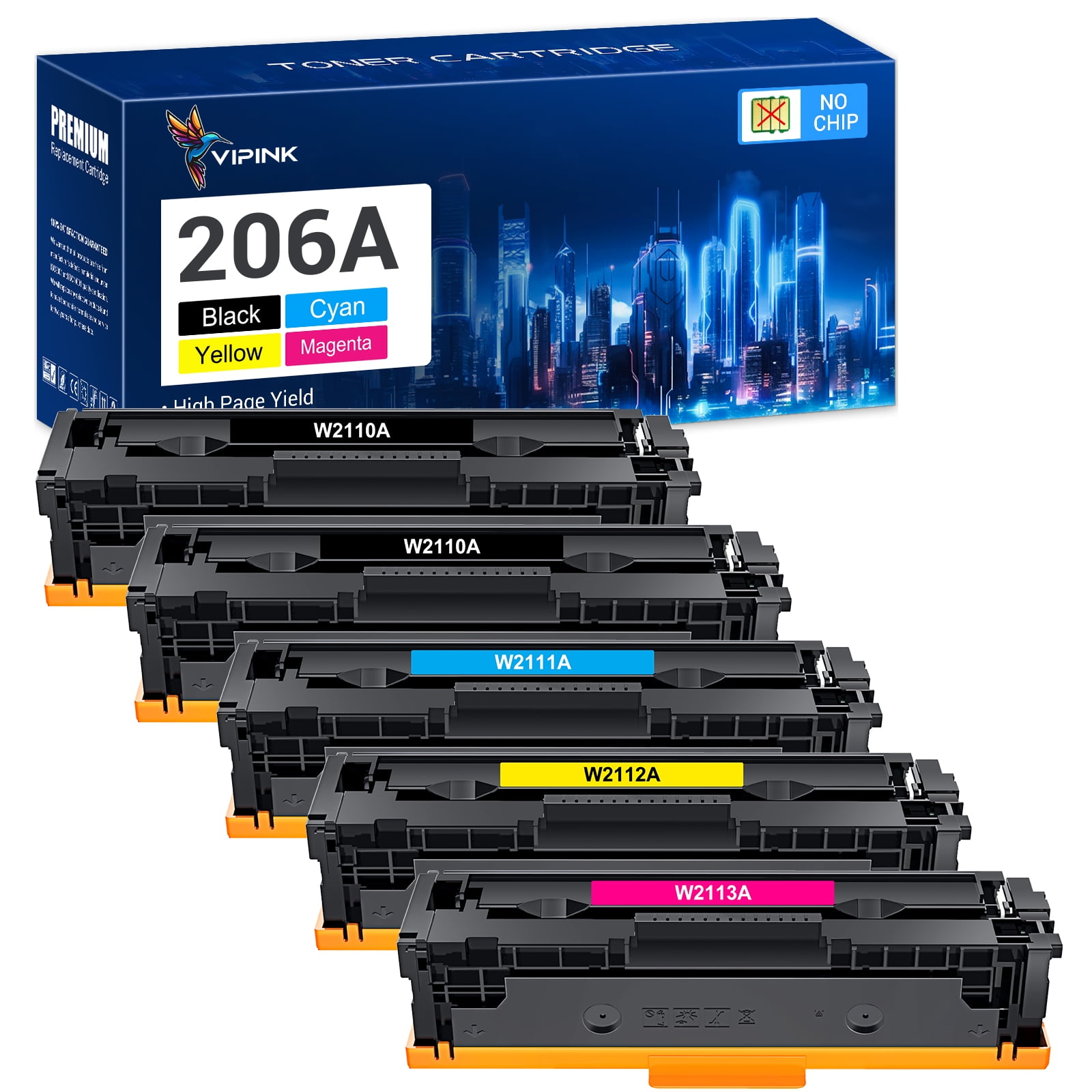 VIPink NO CHIP 5-Pack Compatible Toner Cartridge for HP W2110A W2111A ...