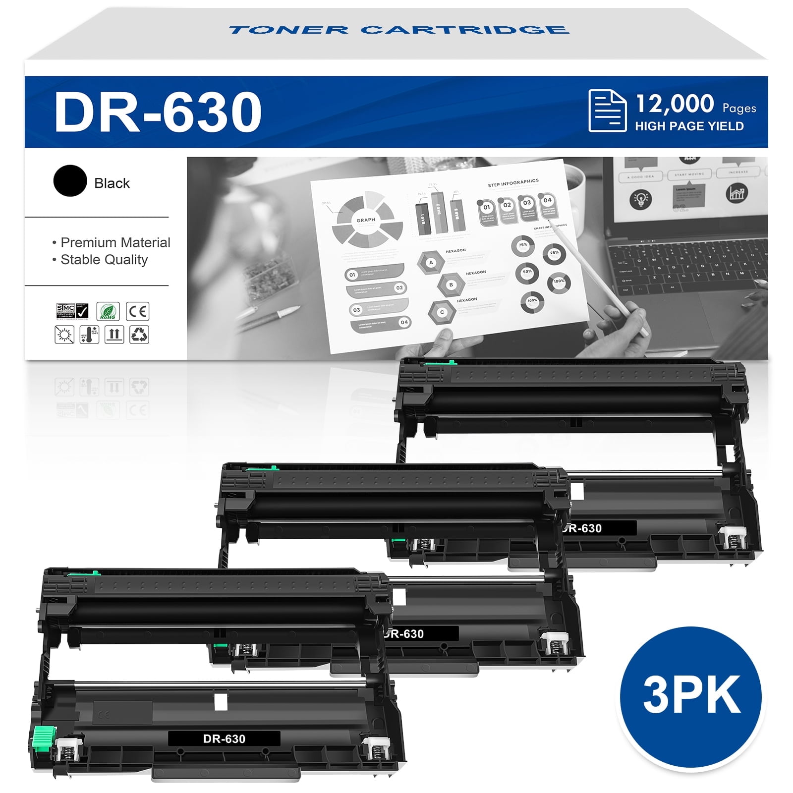 VIPink DR630 Drum Unit Compatible for Brother DR-630 DR630 DCP-L2520DW ...