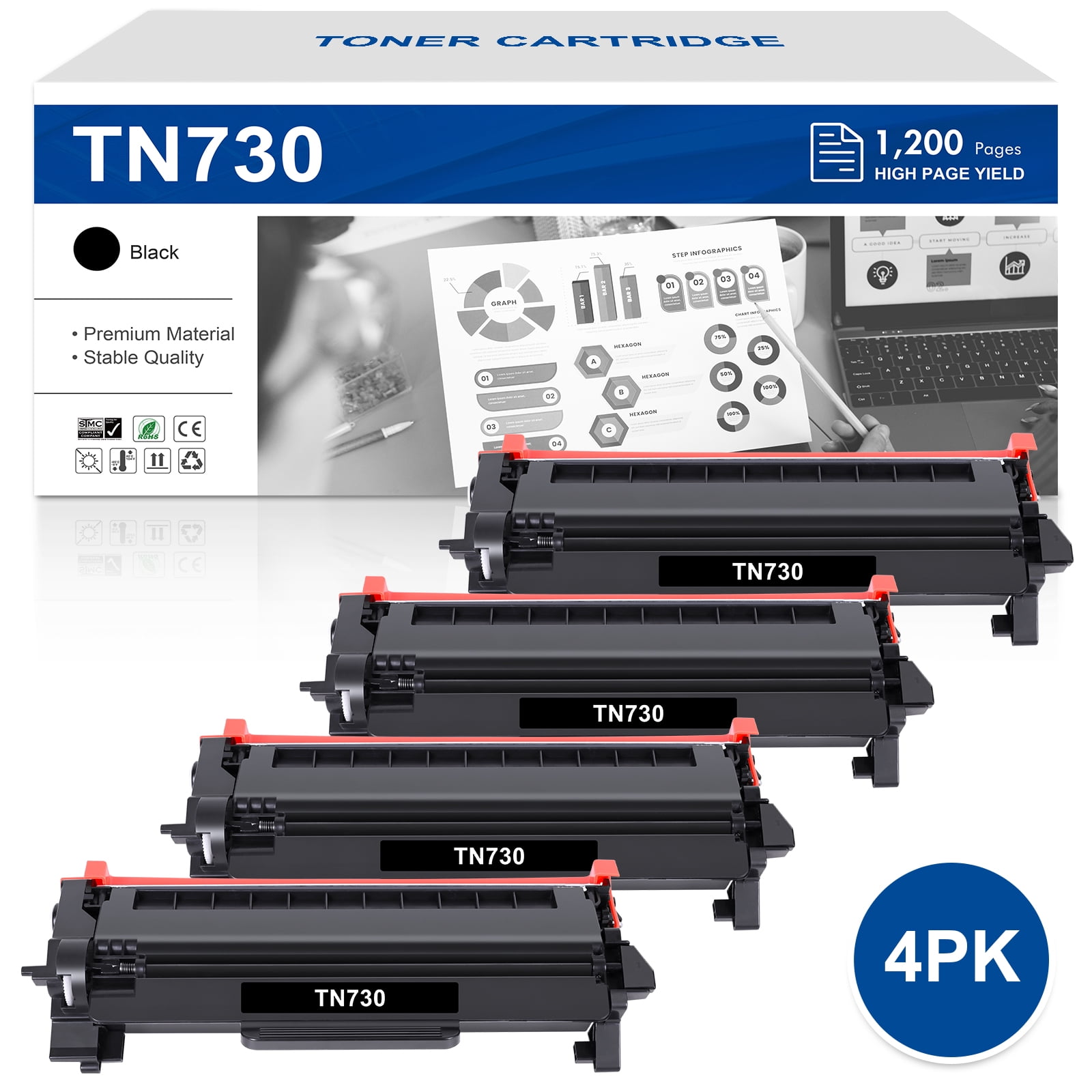 VIPink TN730 Toner Cartridge Compatible for Brother TN-730 TN760 Toner ...