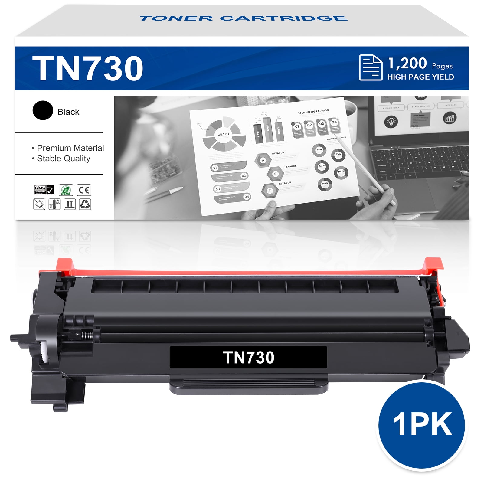 VIPink TN730 Toner Cartridge Compatible for Brother TN-730 TN760 Toner ...