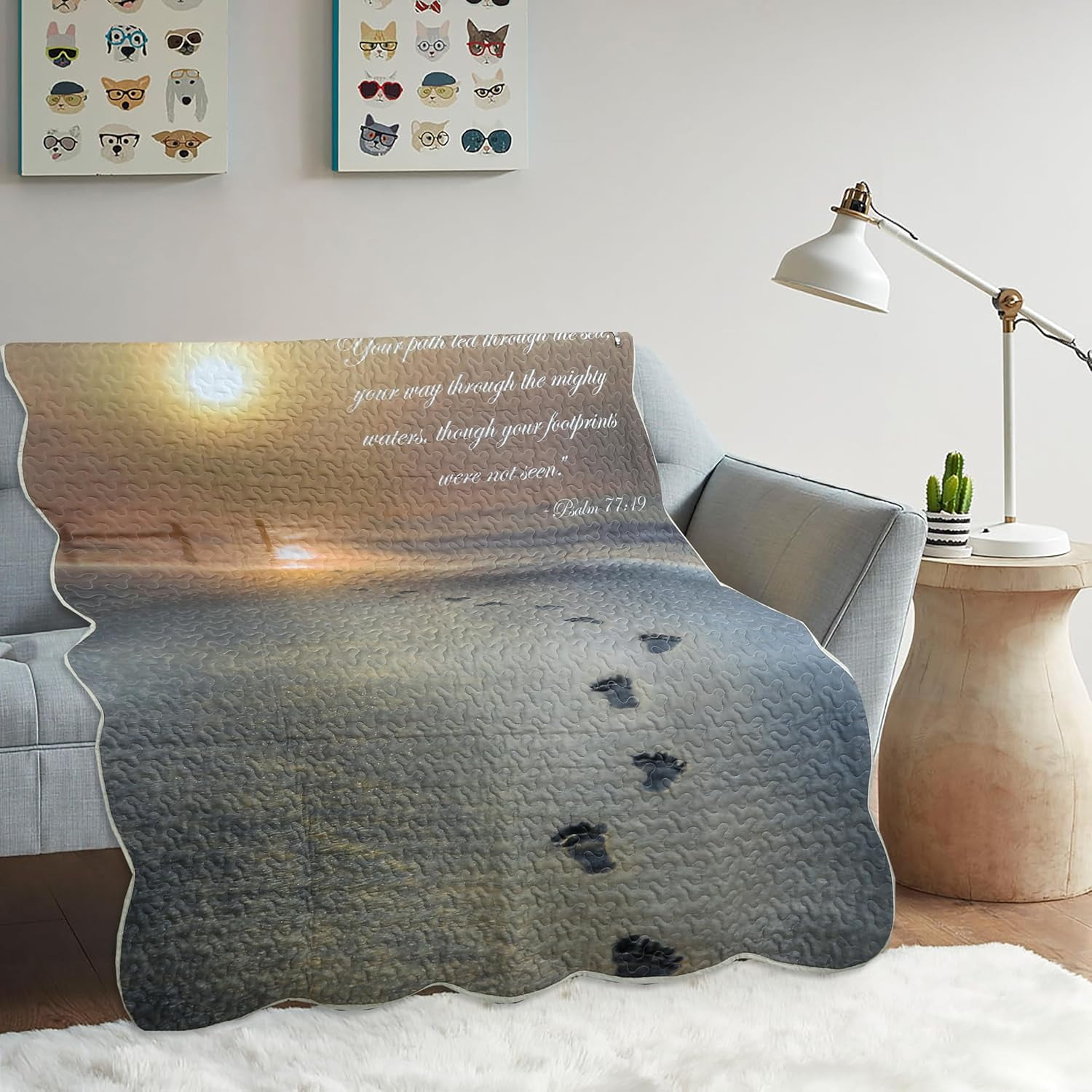 VIRAH BELLA Quilted Throw Blanket 50" x 60" Footprints - Psalm 77:19 ...