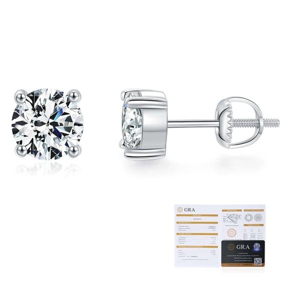 VIRELLA 0.5ct Moissanite Screw-Back Stud Earrings, 4-Prong, D Color ...