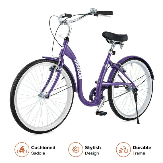 VIRIBUS 24 Inch Beach Cruiser Bike for Women Single Speed Low Step ...