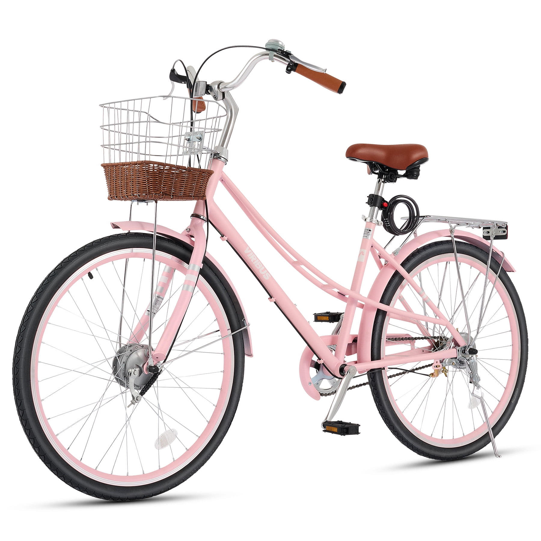 VIRIBUS 26" Beach Cruiser Bike for Women City Bicycle with Rattan ...