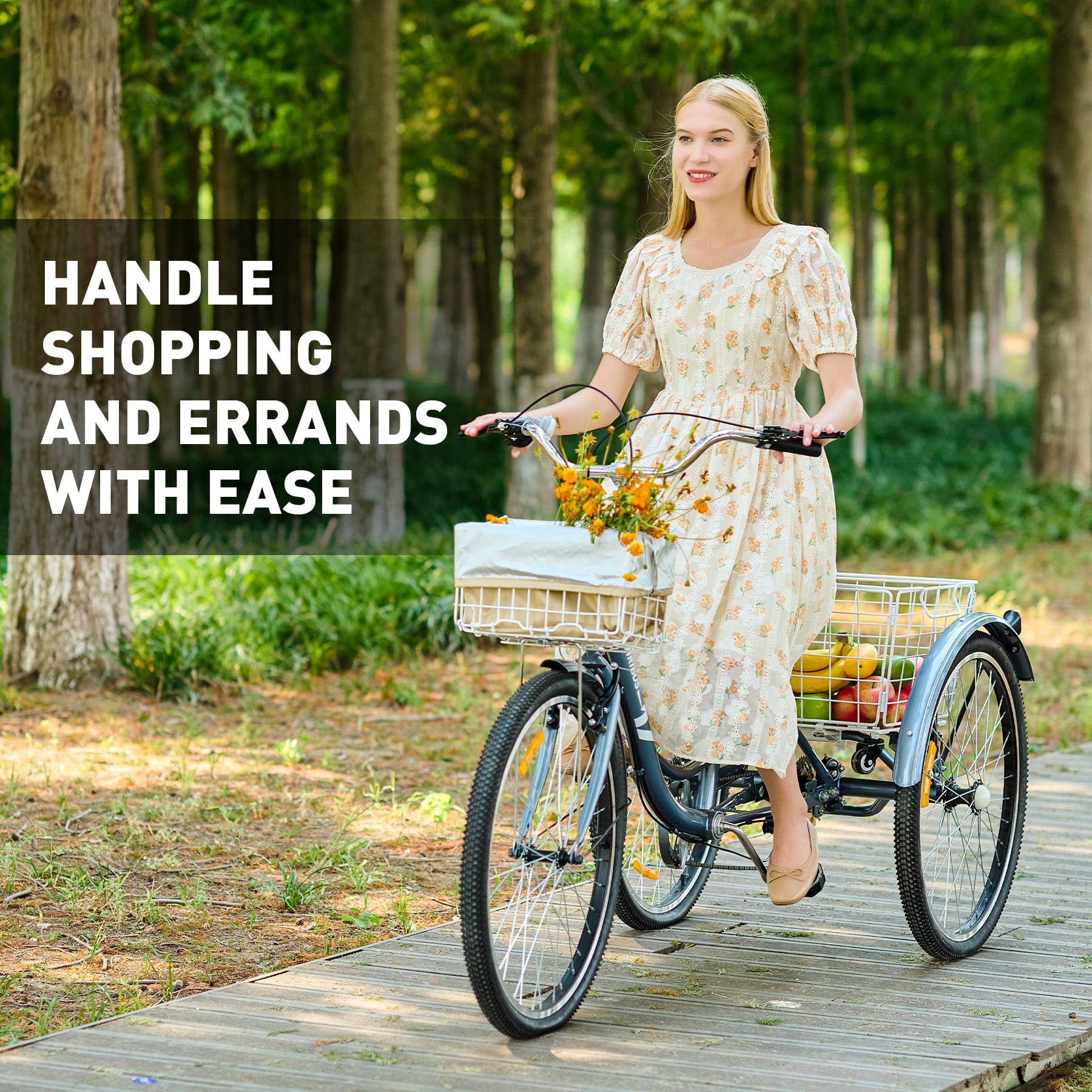 VIRIBUS 26 Inch Adult Exercise Trike 7 Speed with Front Rear Basket ...