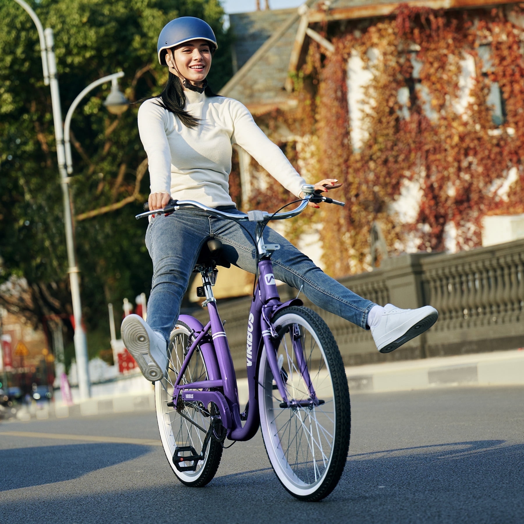 VIRIBUS Beach Cruiser Bike 24" City Commute Bike with Single Speed ...