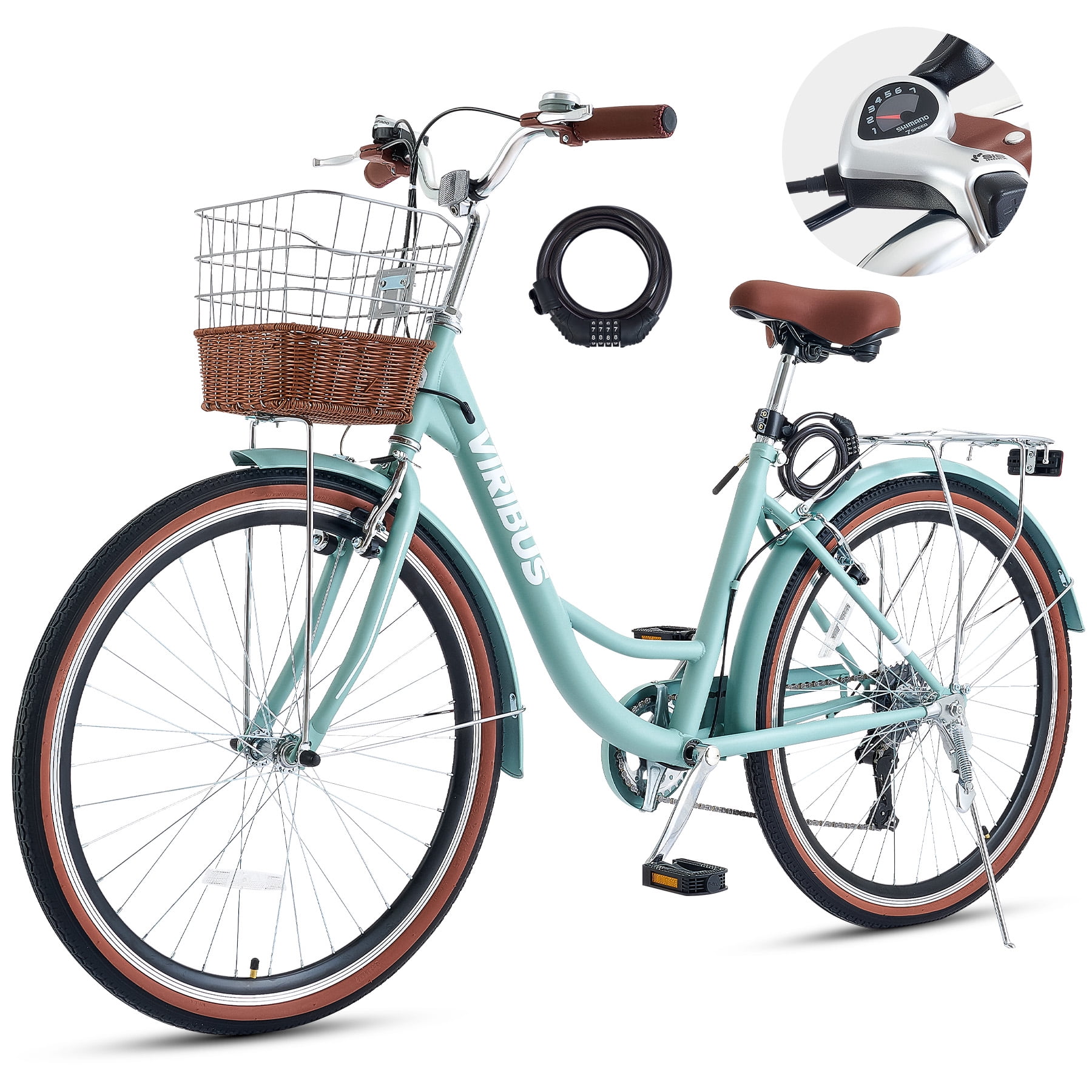 Women's 26-Inch 7-Speed City & Beach Cruiser Bike with Basket, Mint - Walmart.com