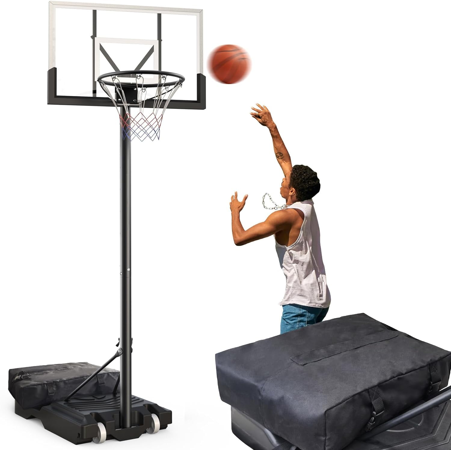 VIRNAZ 44 in. Portable Basketball Hoop & Goal System for Outdoor Indoor ...