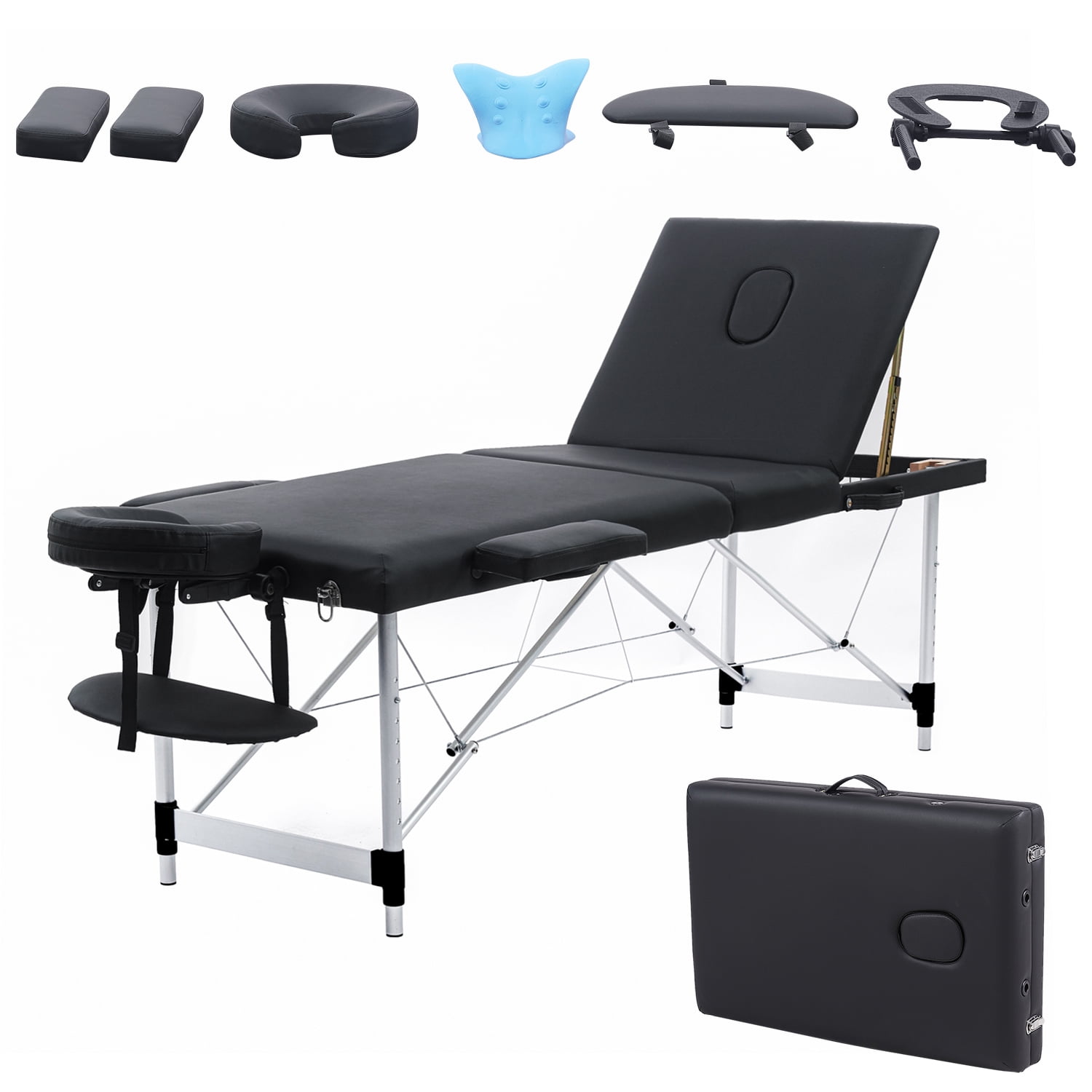VIRRMO Aluminium Massage Table Portable with Neck Stretcher, 3 Folding ...