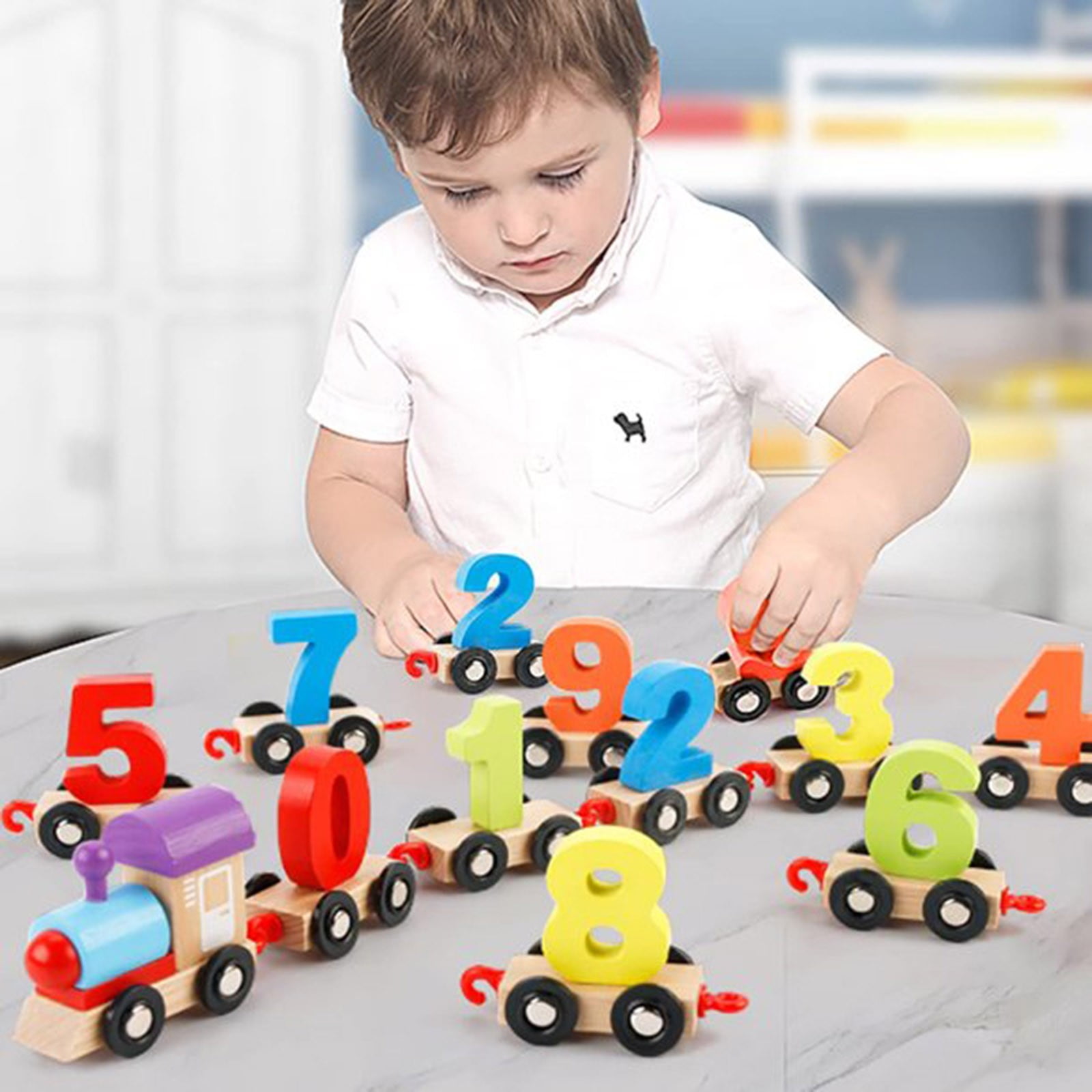 VISALY Children's Building Digital Train Puzzle Assembled Color Wooden ...