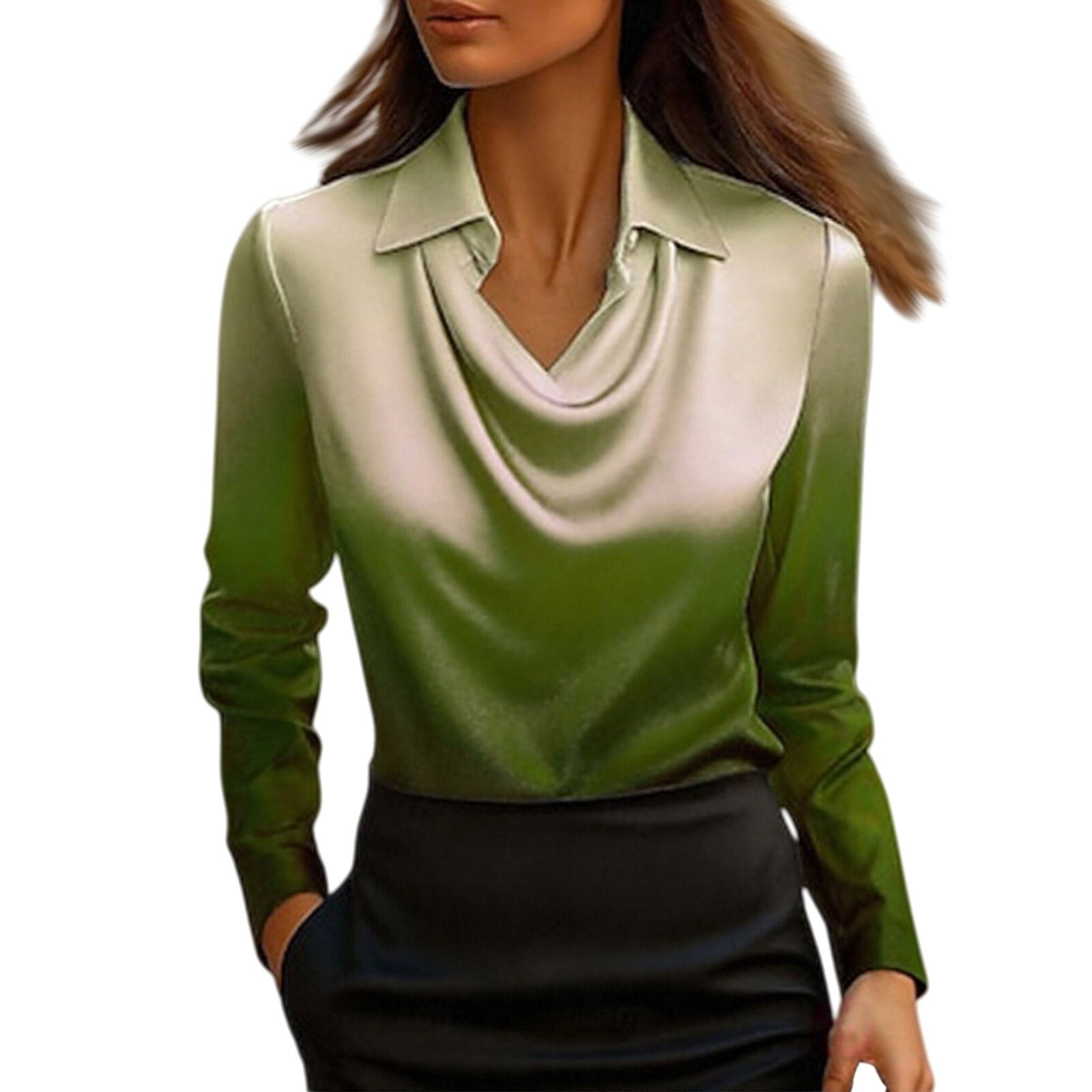 VISALY Cowl Neck Satin Blouse Office Work Shirt Casual Satin Tops ...