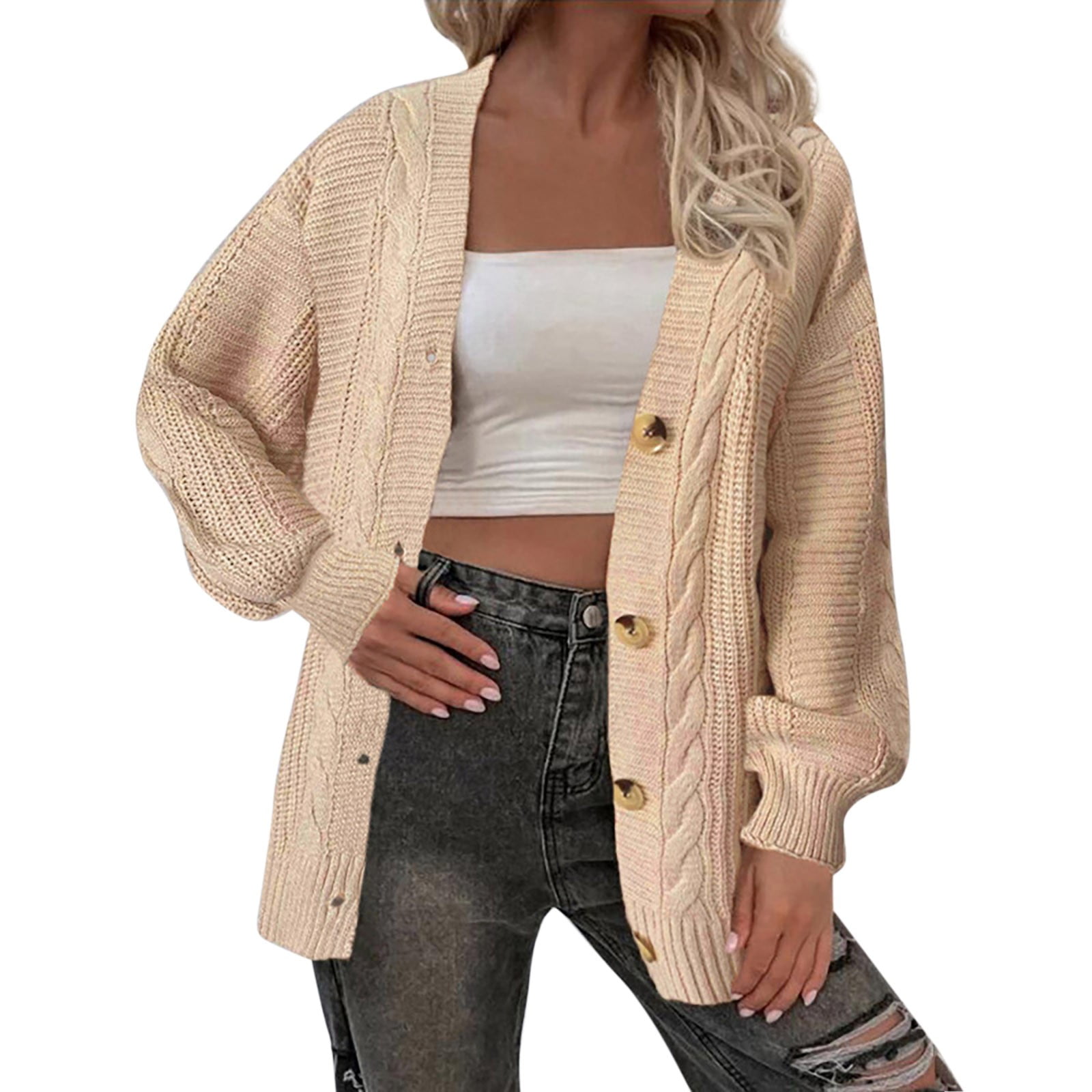 VISALY Cropped Cardigan Button Down Cardigans Womens Open Front Long ...