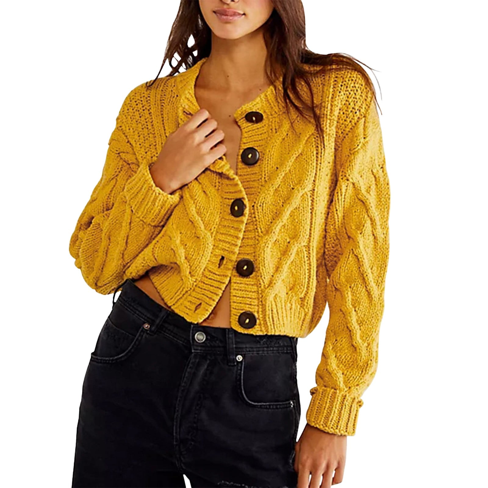 VISALY Cropped Cardigan Chunky Knit Cardigan Button Down Cardigan ...