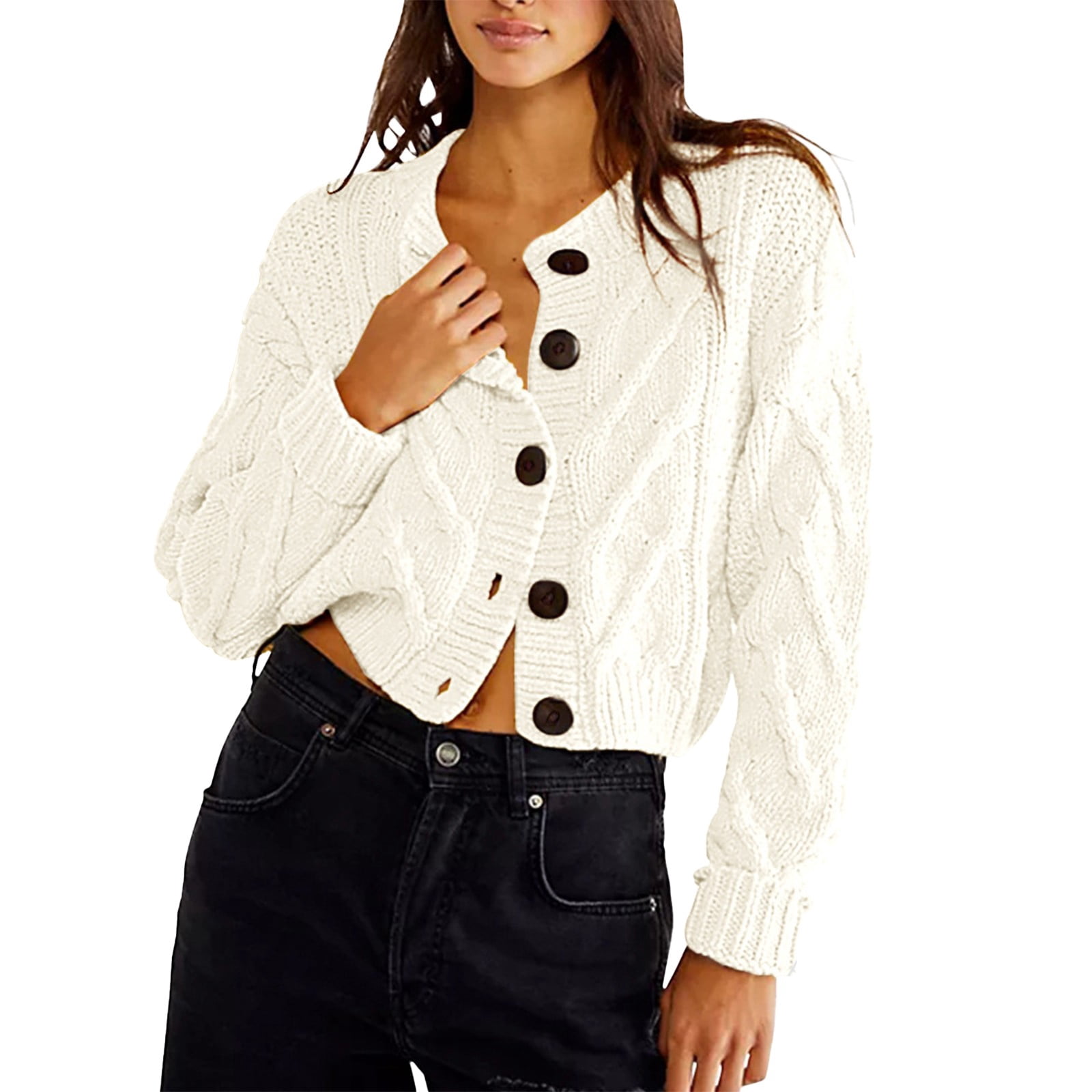 VISALY Cropped Cardigan Chunky Knit Cardigan Button Down Cardigan ...