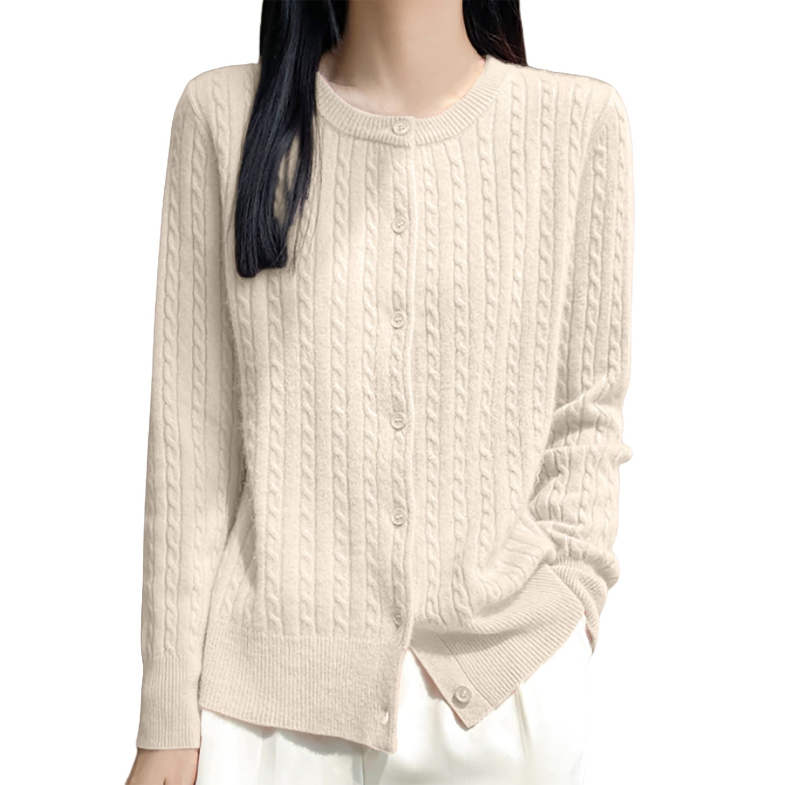 VISALY Cropped Cardigan Long Sleeve Cardigan Cable Knit Cardigan ...