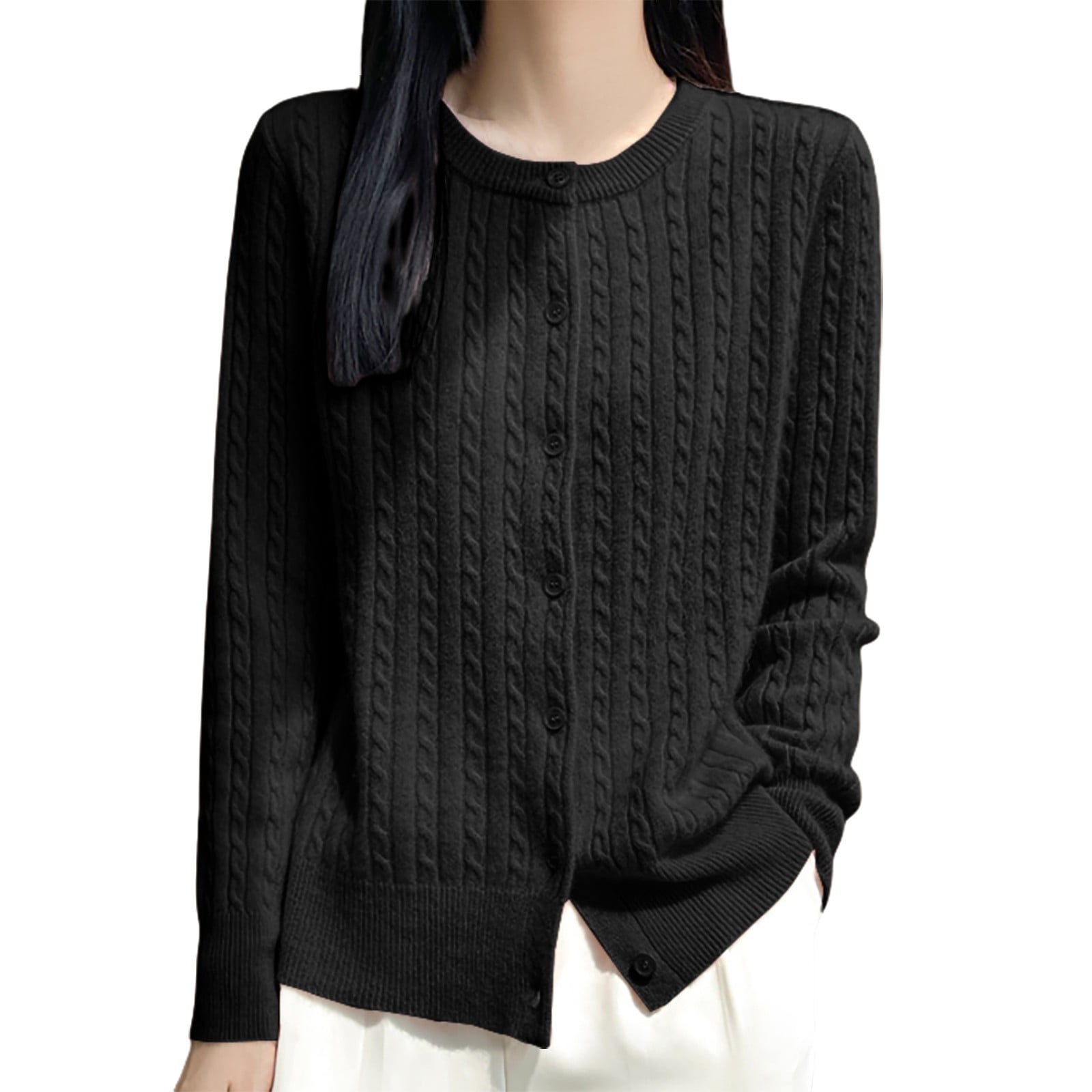 VISALY Cropped Cardigan Long Sleeve Cardigan Cable Knit Cardigan ...
