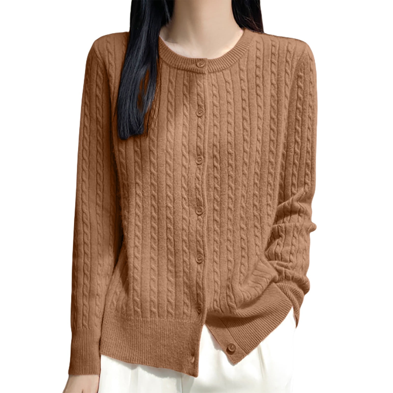 VISALY Cropped Cardigan Long Sleeve Cardigan Cable Knit Cardigan ...
