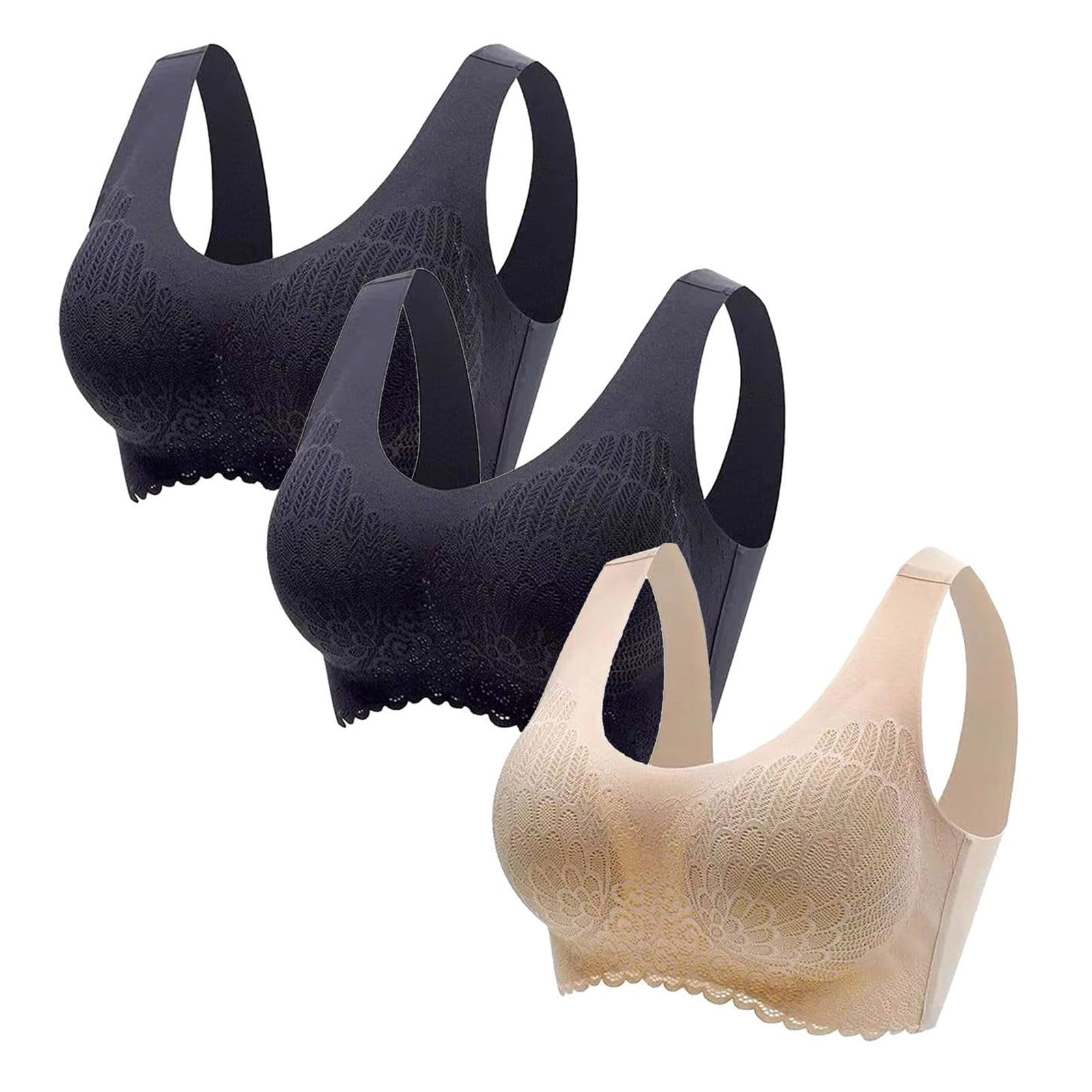 VISALY Full Coverage Bras Lace Bra 3pc Bra Without Push Up Seamless ...