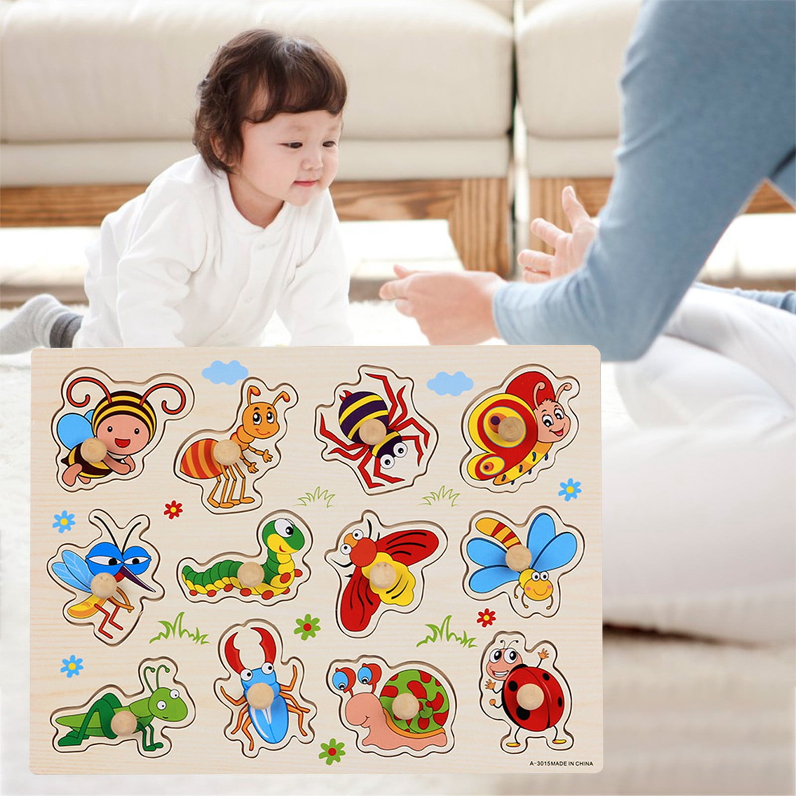 VISALY Kids Wooden Peg Puzzles Set with Alphabet Numbers Fruits Animals ...