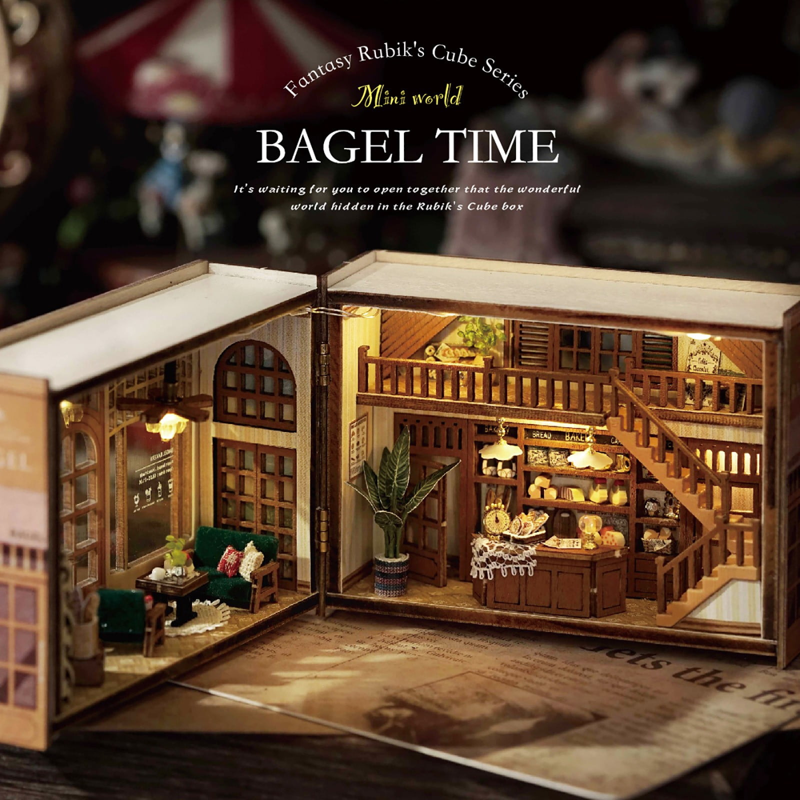 VISALY Mini 3D Wooden Doll House Craft Model with LED DIY Miniature and ...