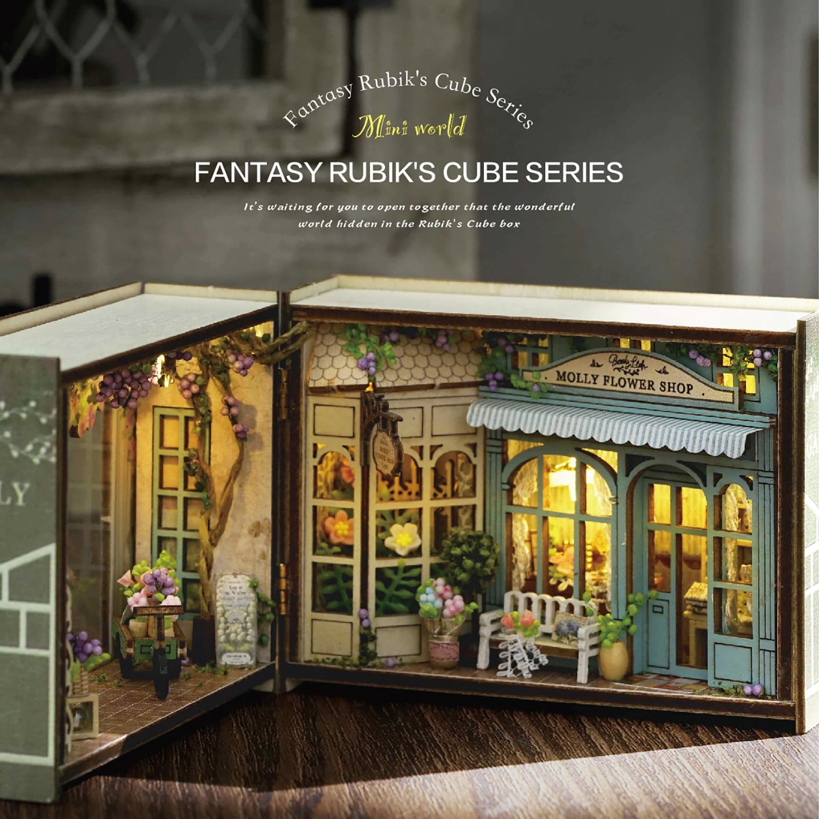 VISALY Mini 3D Wooden Doll House Craft Model with LED DIY Miniature and ...