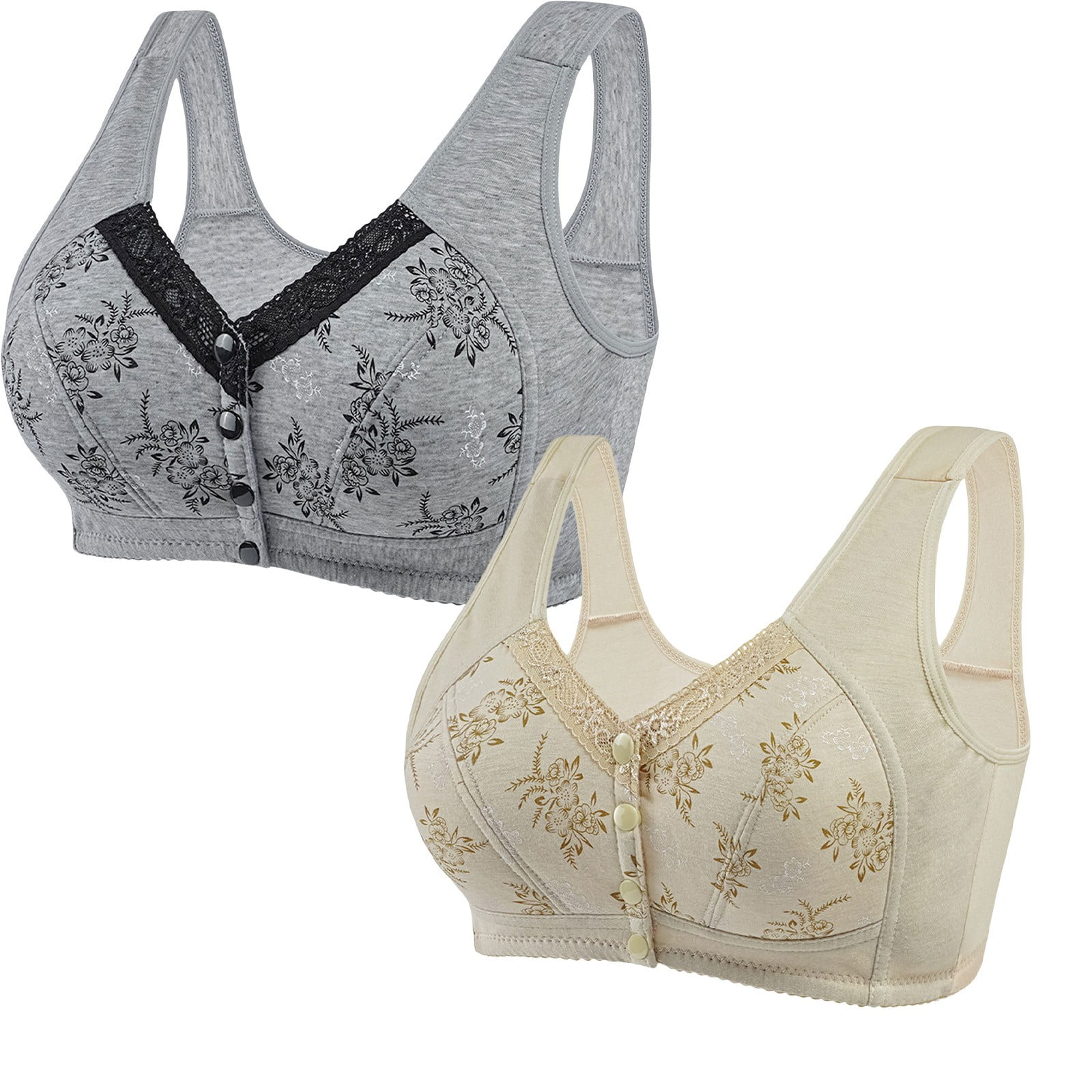 VISALY Push Up Bra Front Closure Bras Women Lace Front Buckle Prints ...