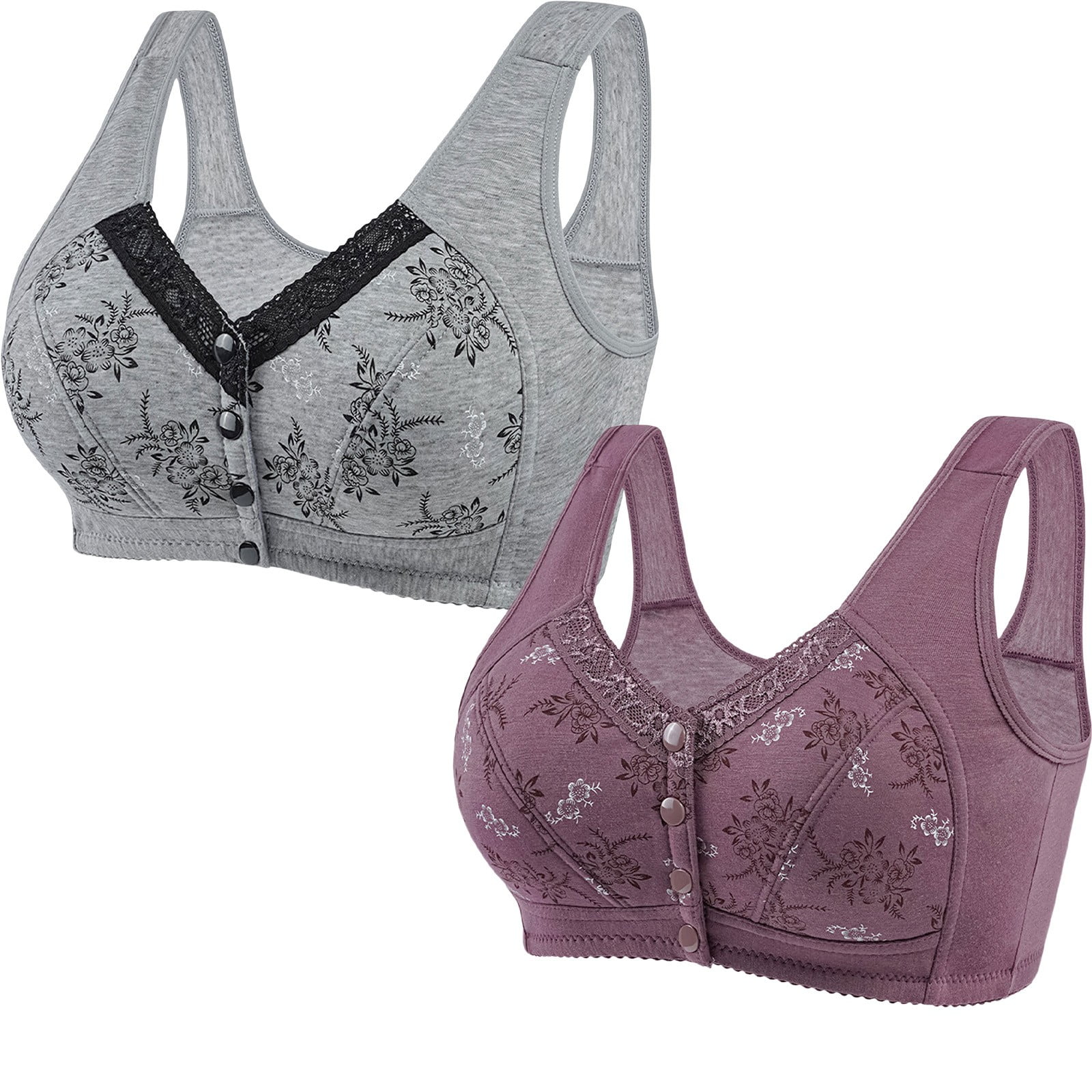 VISALY Push Up Bra Front Closure Bras Women Lace Front Buckle Prints ...