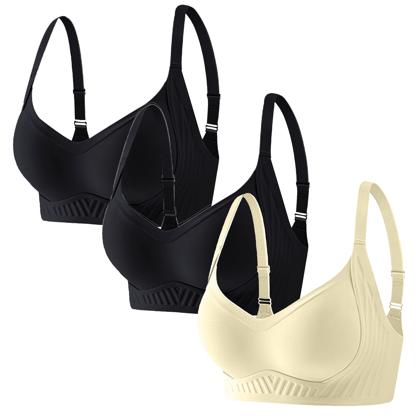 VISALY Push Up Bra Seamless Bras3 Pc Bras for Women Supportive Wireless ...