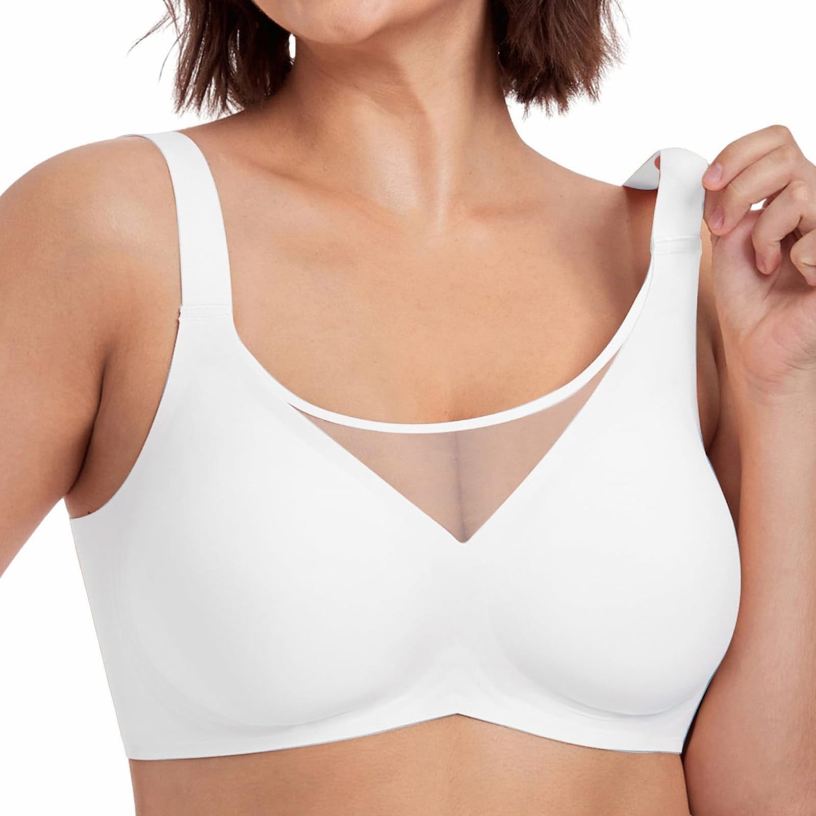 VISALY Soft Cup Bra Mesh Bra, Women's Braless Bra for Large Bust Strong Lift Braless Bra ...