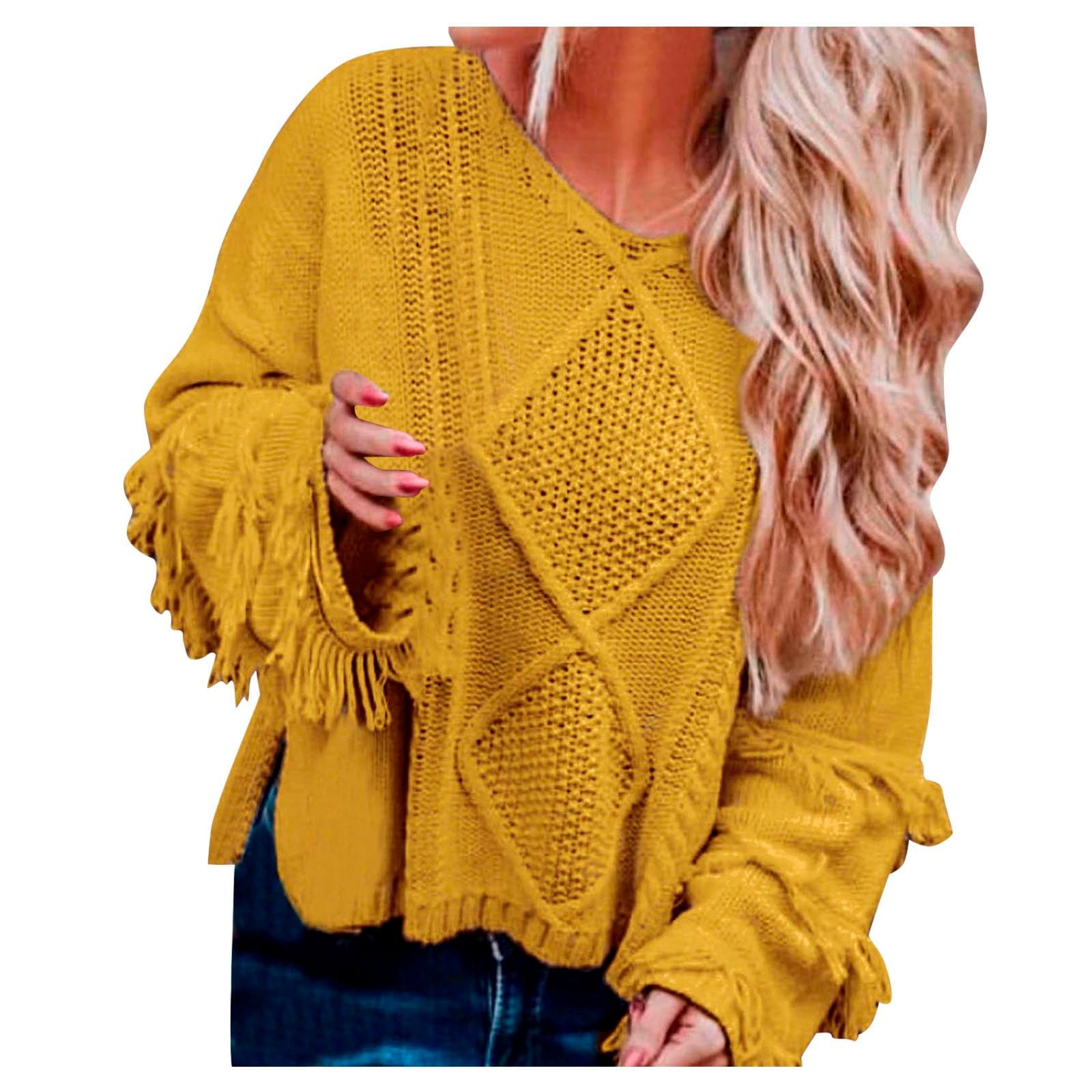 VISALY V Neck Pullover Sweater Crochet Sweaters Sweaters for Round ...