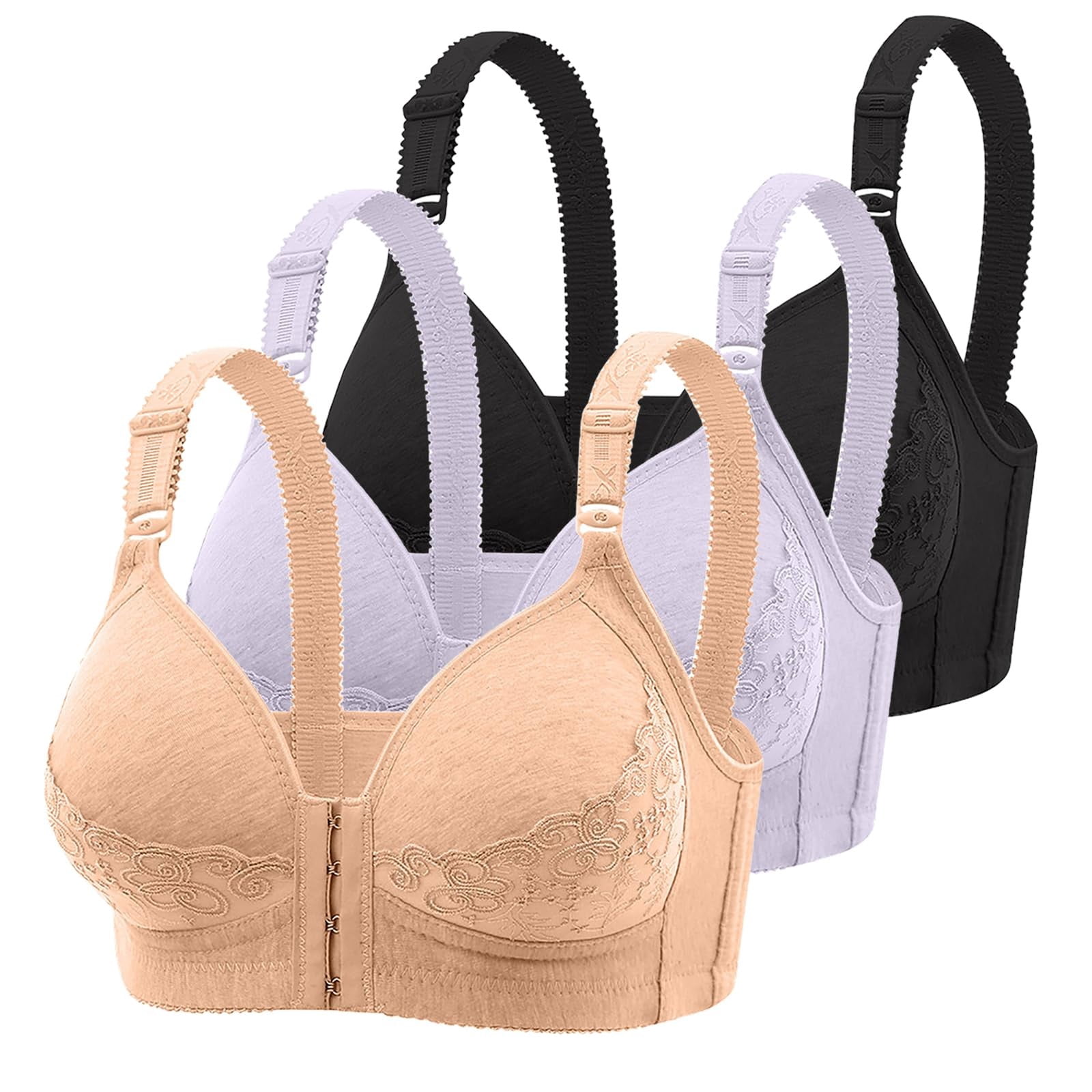 VISALY Womens Bralettes Seamless 3pc Bra Without Underwire Classic Bras ...