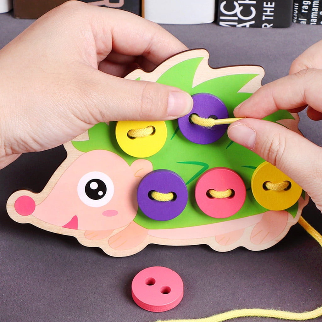 VISALY Wooden Threading Button Early Learning Educational Handheld ...