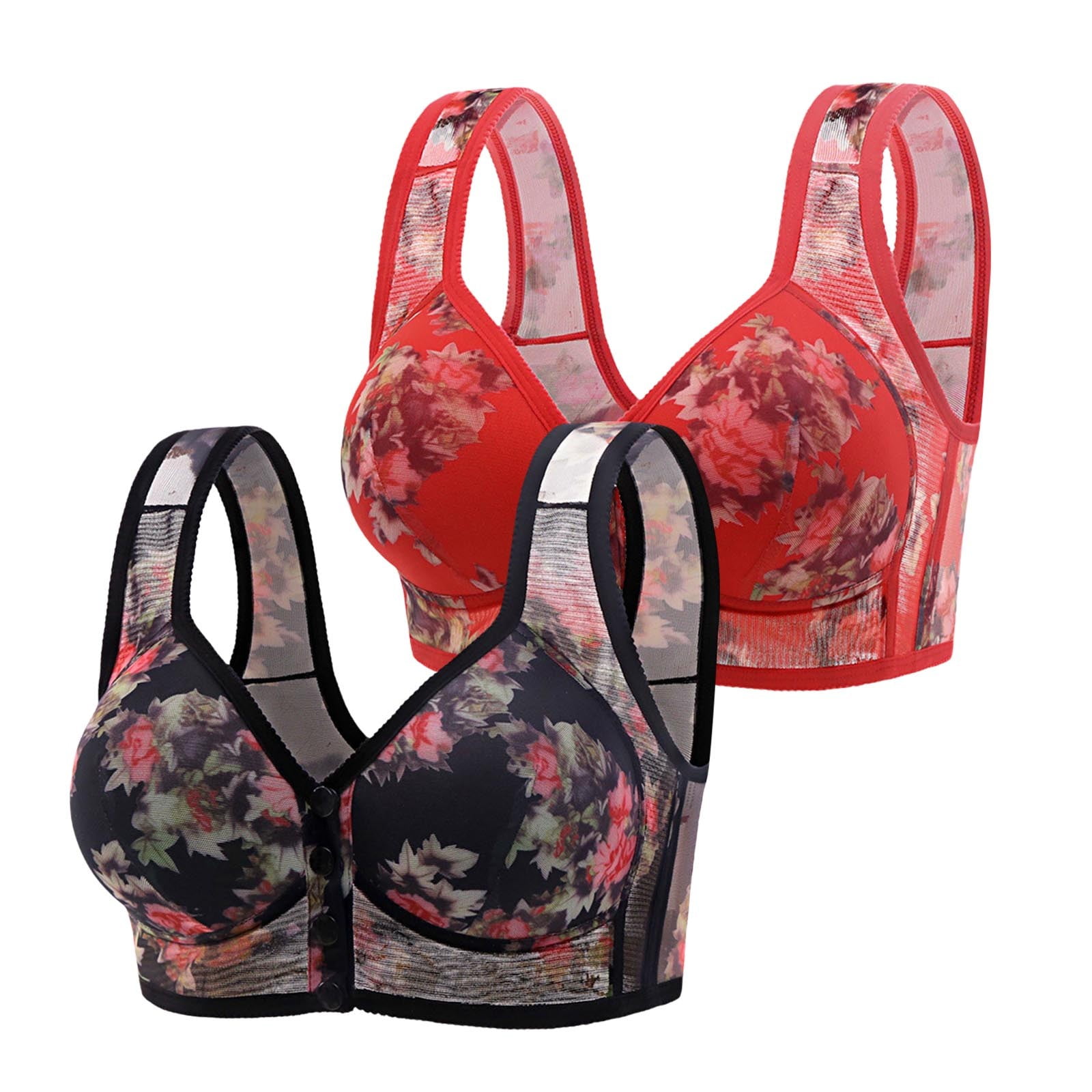 VISALY front snap Bra lette Pack, Floral Print Front Closure Support ...