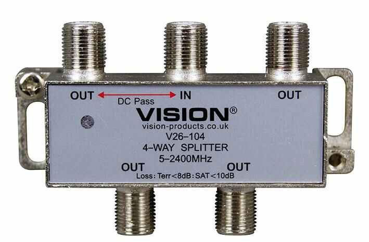 VISION - 4-Way Splitter DC Pass 5-2400MHz LED Indicator V26-104LED ...