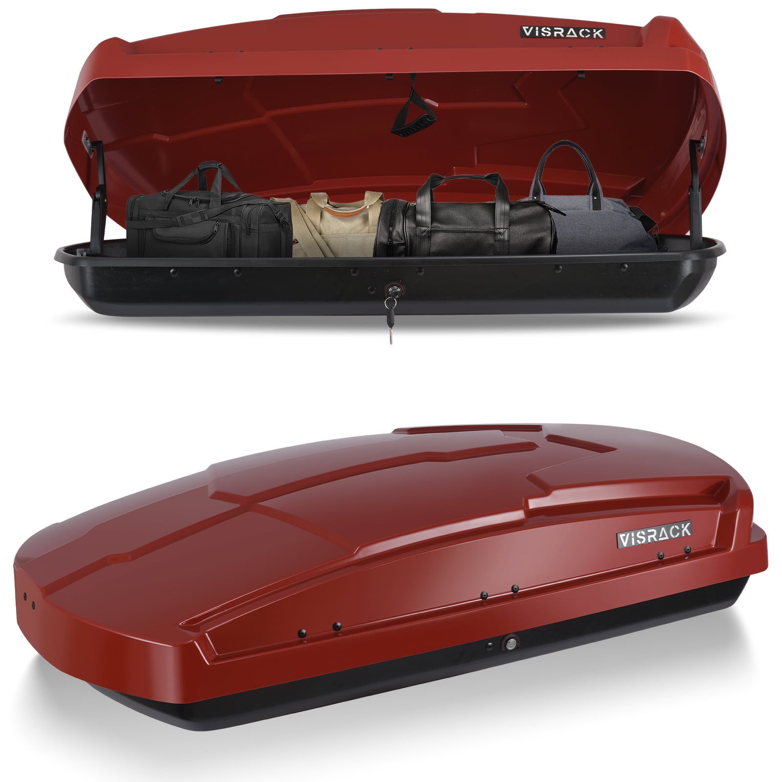 VISRACK Rooftop Cargo Box, Hard Shell Roof Cargo Carrier with Security ...