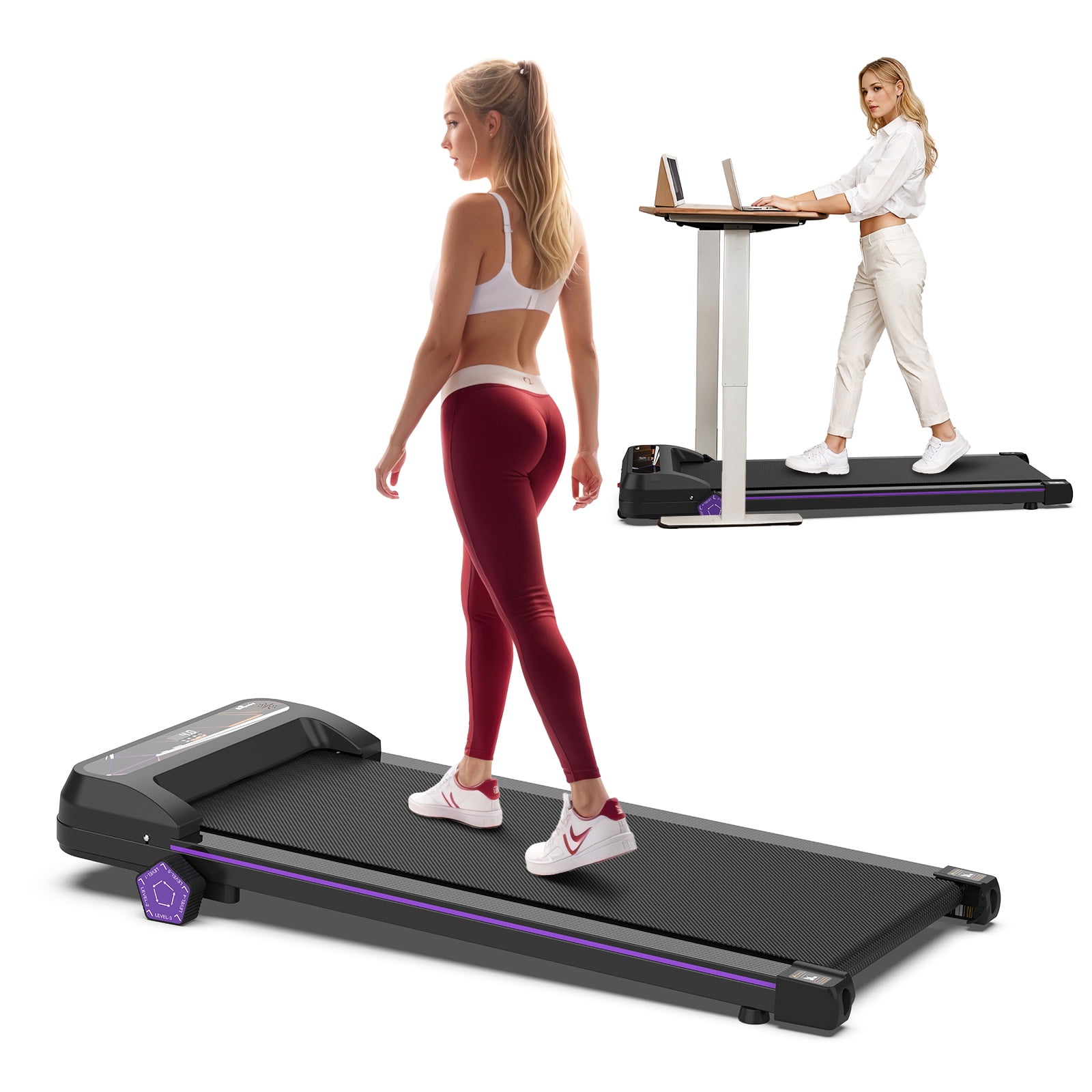 VISWILD 2-in-1 Silent Walking Mat Treadmill with 265 lb Capacity, LED ...