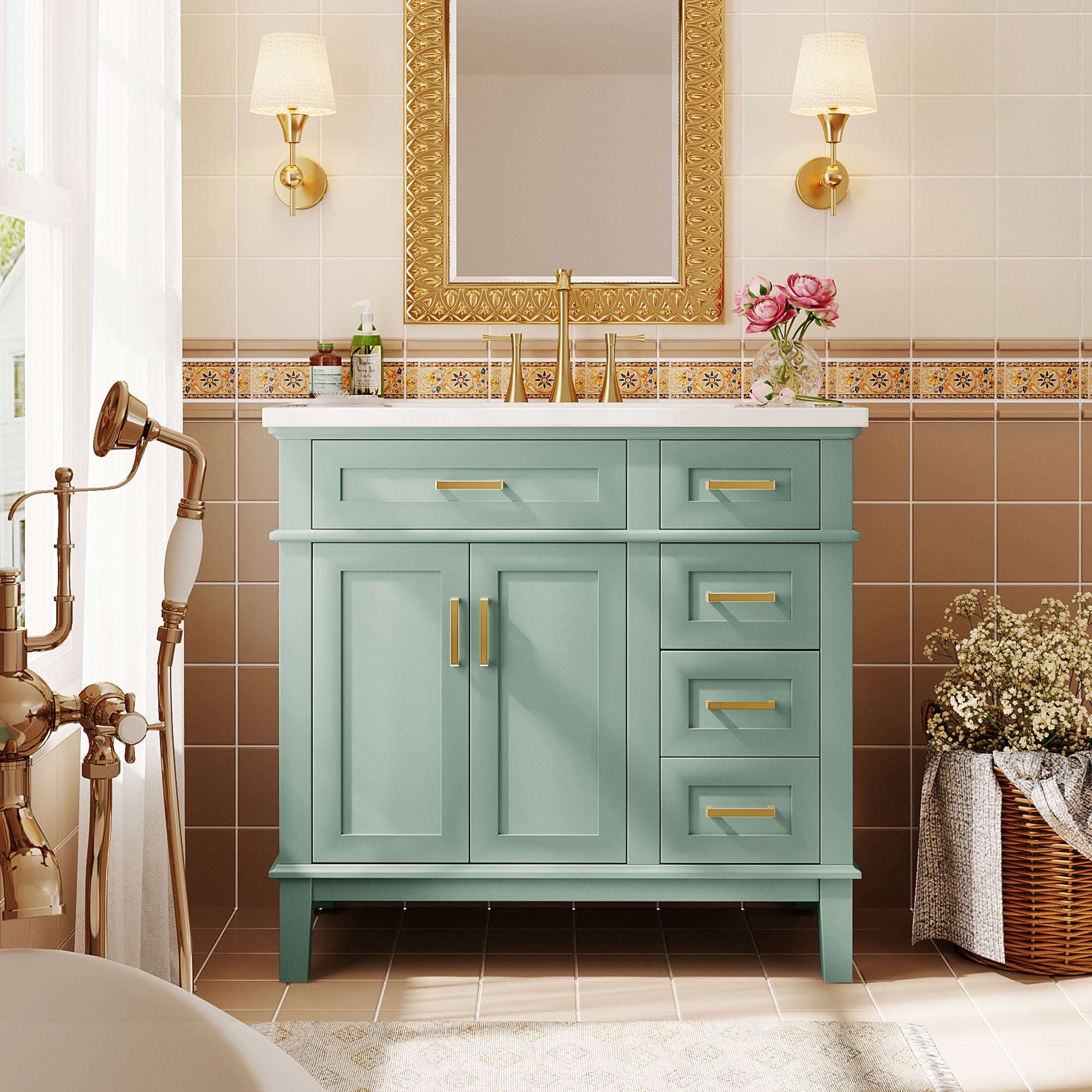 VISWILD Bathroom Vanity with Sink, Modern Bathroom Cabinet with Four ...