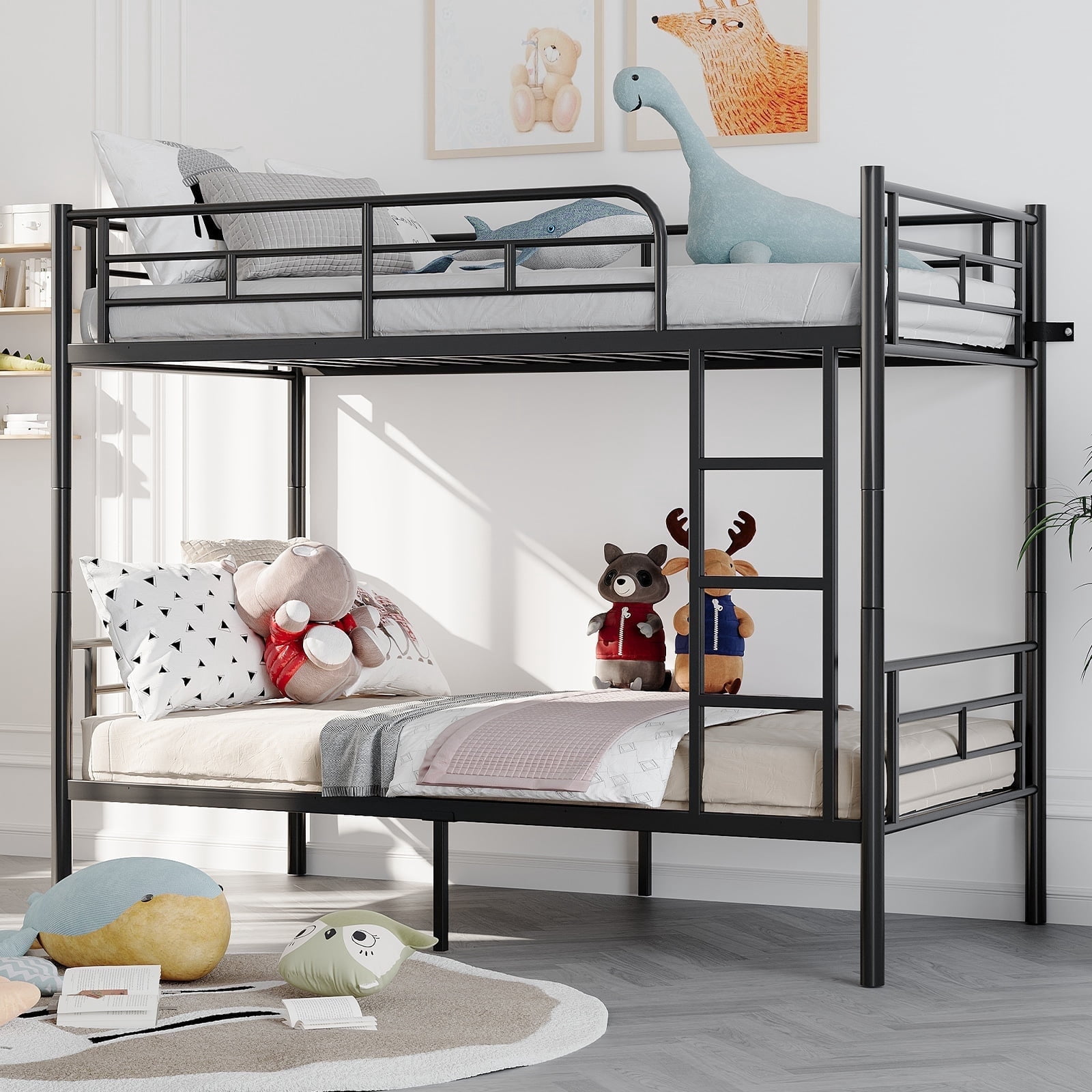viswild Sturdy Metal Bunk Bed - Support Slats, Guard Rails, Built - in ...