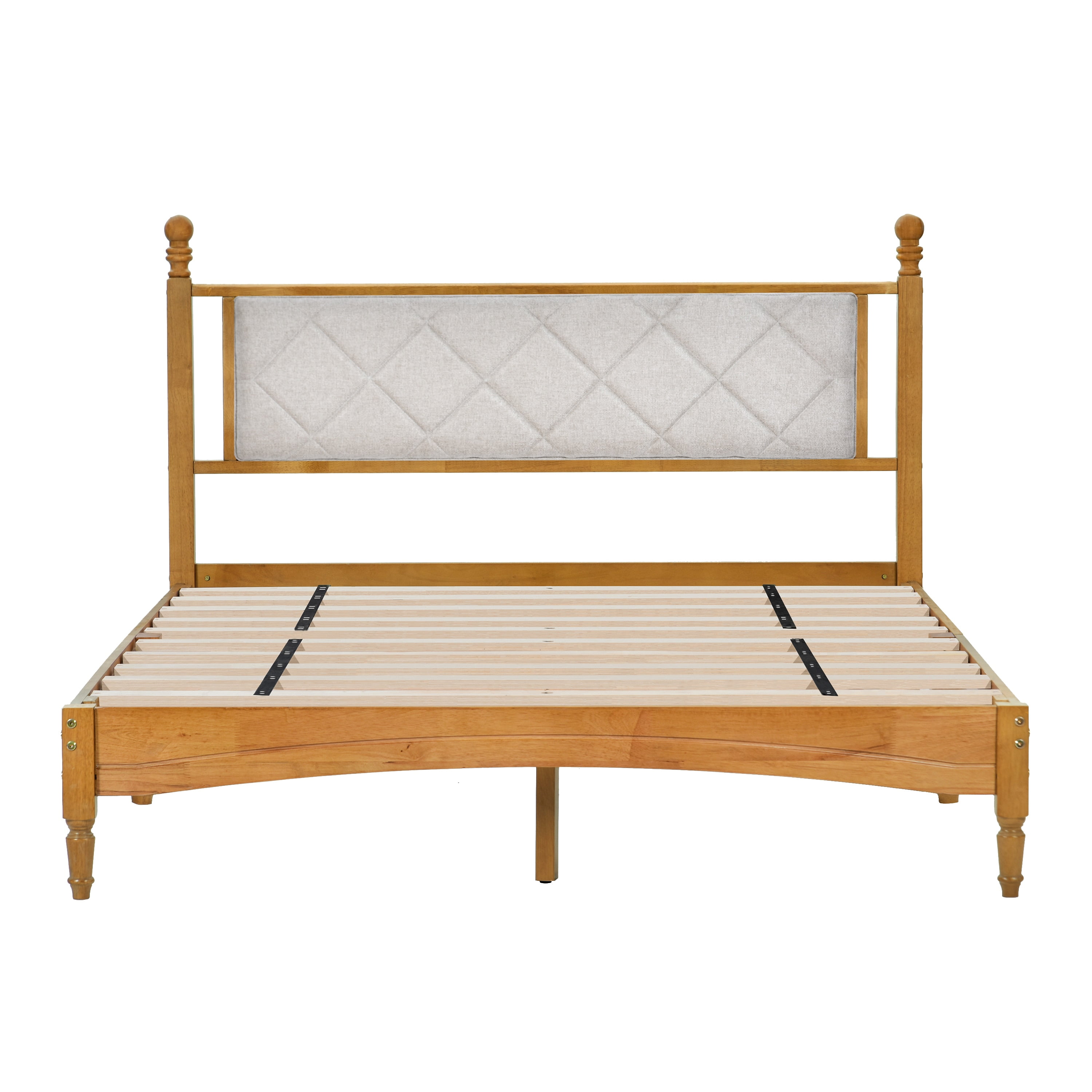 VISWILD Wood Bed Frame with Upholstered Headboard - Rubber Wood, Silent ...