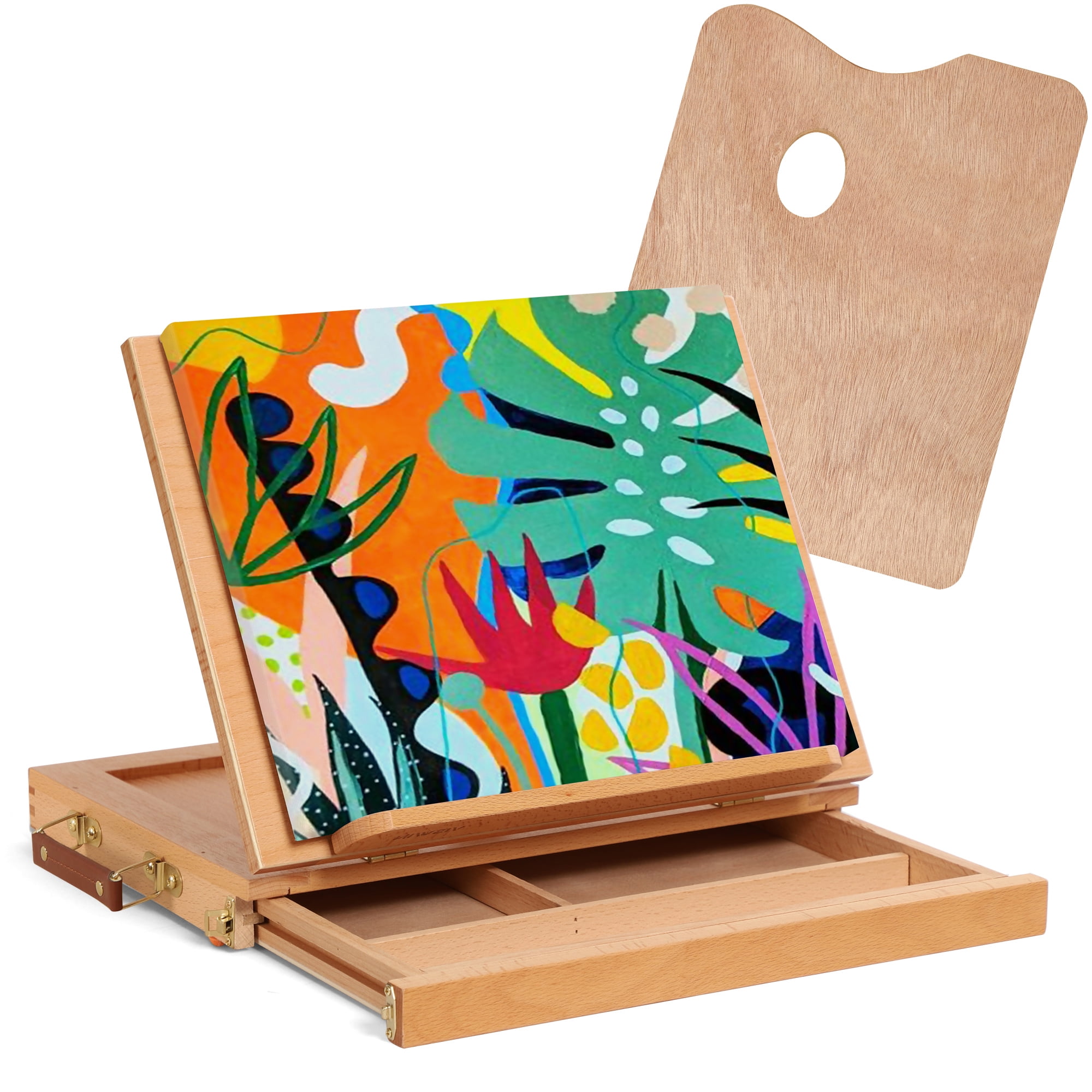 VISWIN 10"W x 13"L Wood Tabletop Easel with Drawer and Palette-Natural ...
