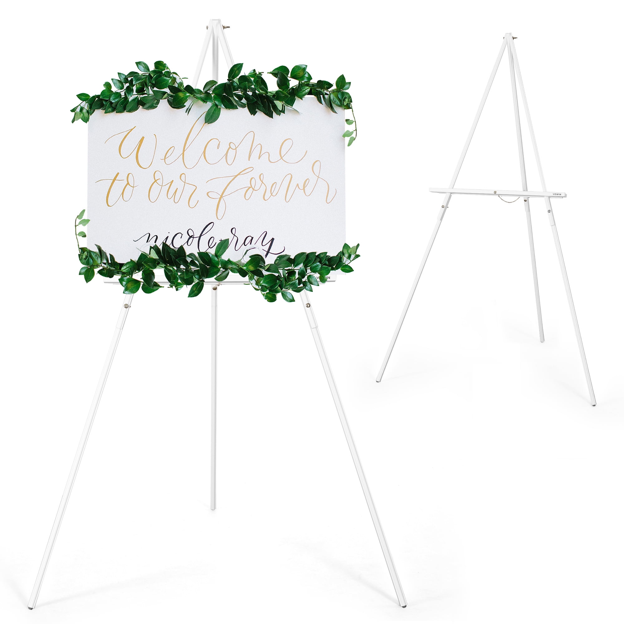 VISWIN 63" Wooden Tripod Display Easel Stand for Wedding Sign- White ...