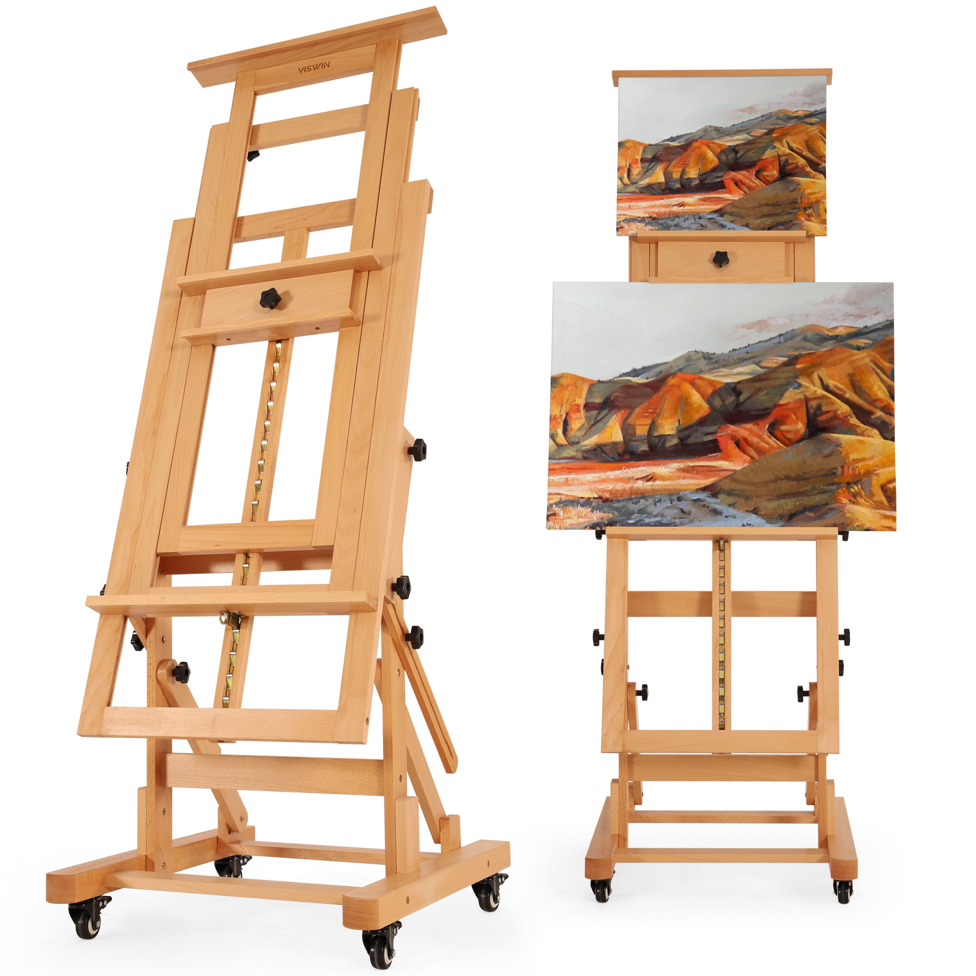 VISWIN Extra-Large Master H Frame Easel, Movable Solid Beech Wood Floor ...
