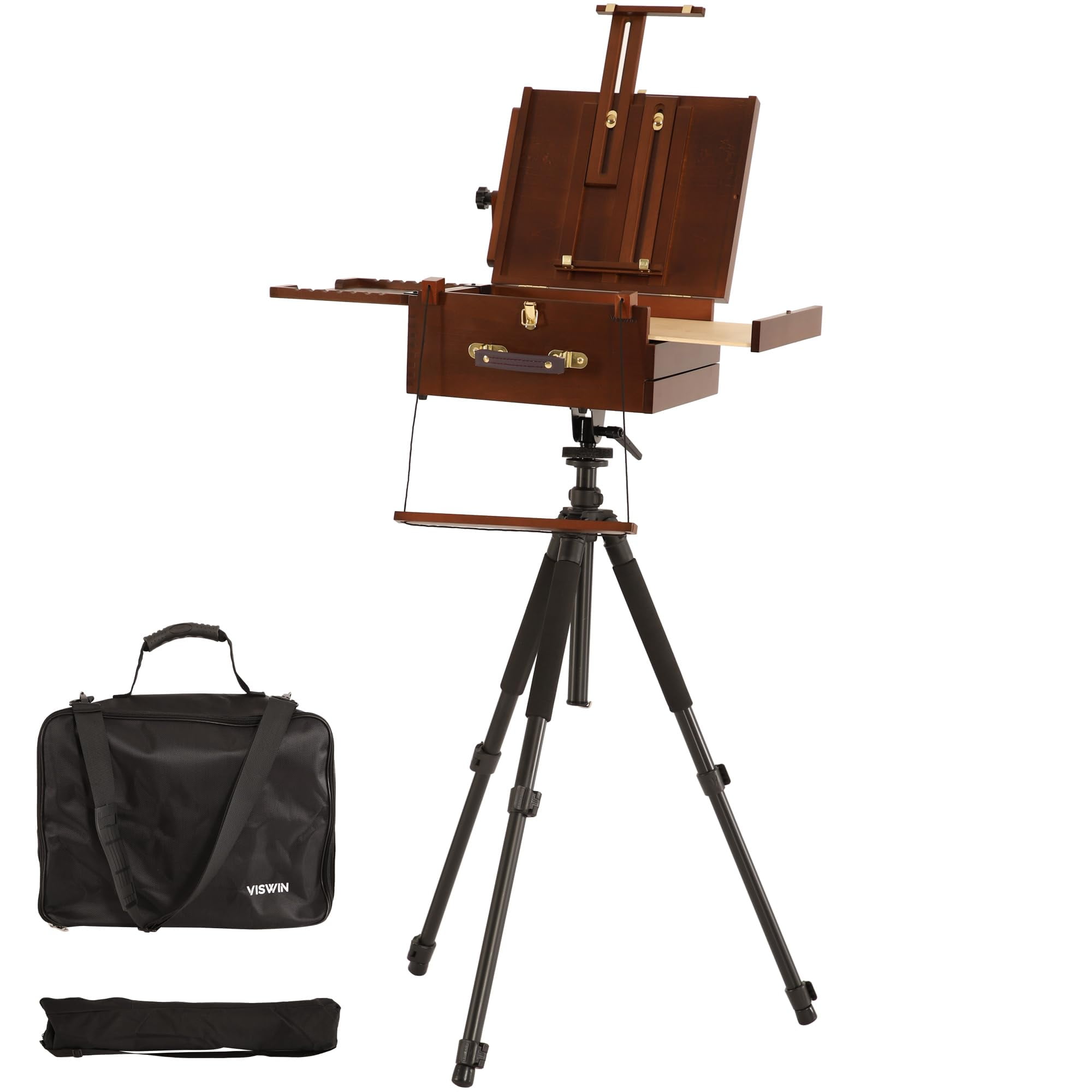 VISWIN Portable Plein Air Easel, Pochade Box with Aluminum Tripod & 2 ...
